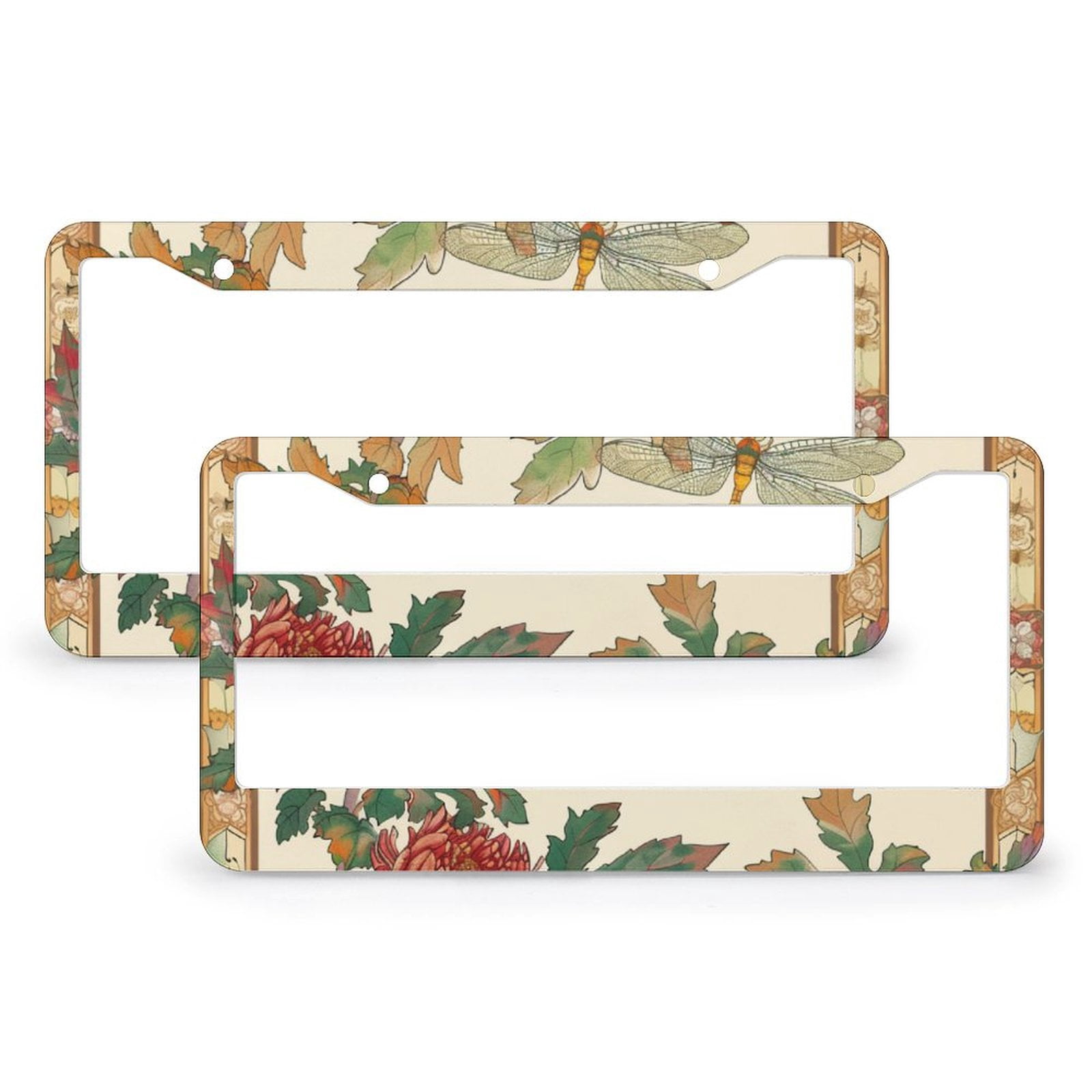 License Plate Cover Flower Field Foliage with Dragonflies Season Shabby ...