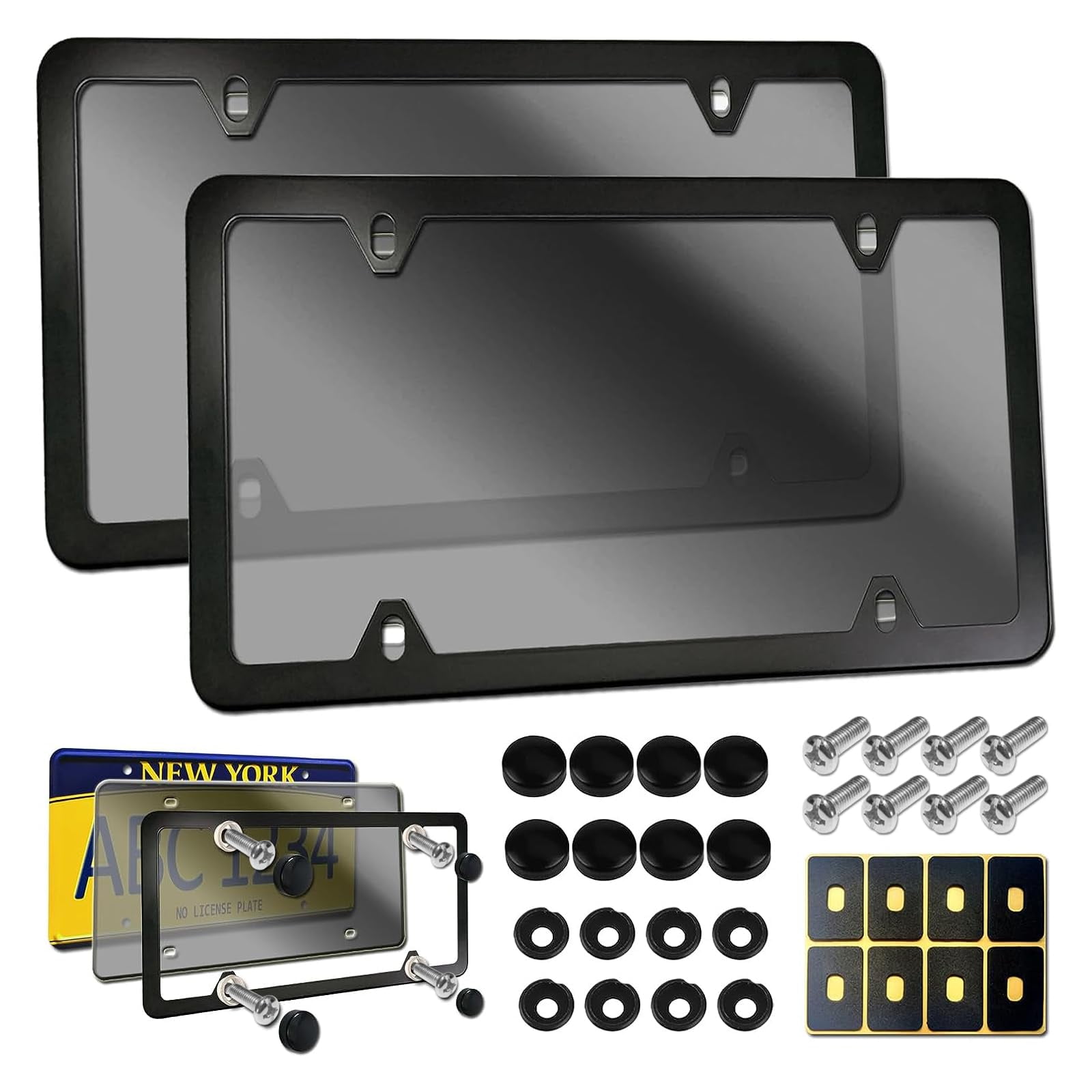License Plate Cover & Frame Combo- Flat Car Tag Protector & Black ...