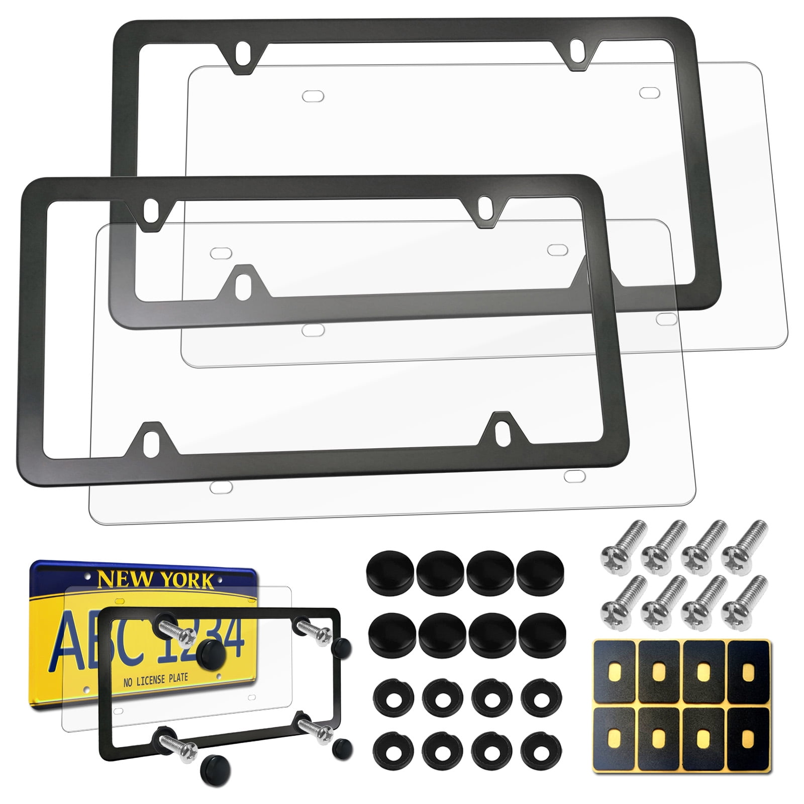 License Plate Cover and Frame - Clear Flat Car Tag Protector& Black ...
