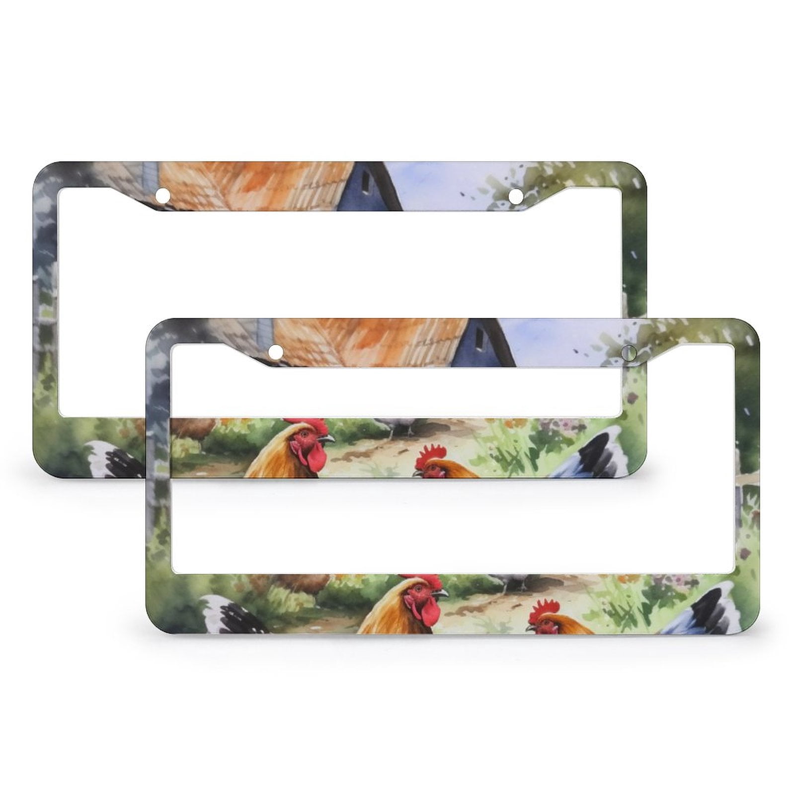 License Plate Cover Watercolor Painting of Chickens in The Wildflowers ...