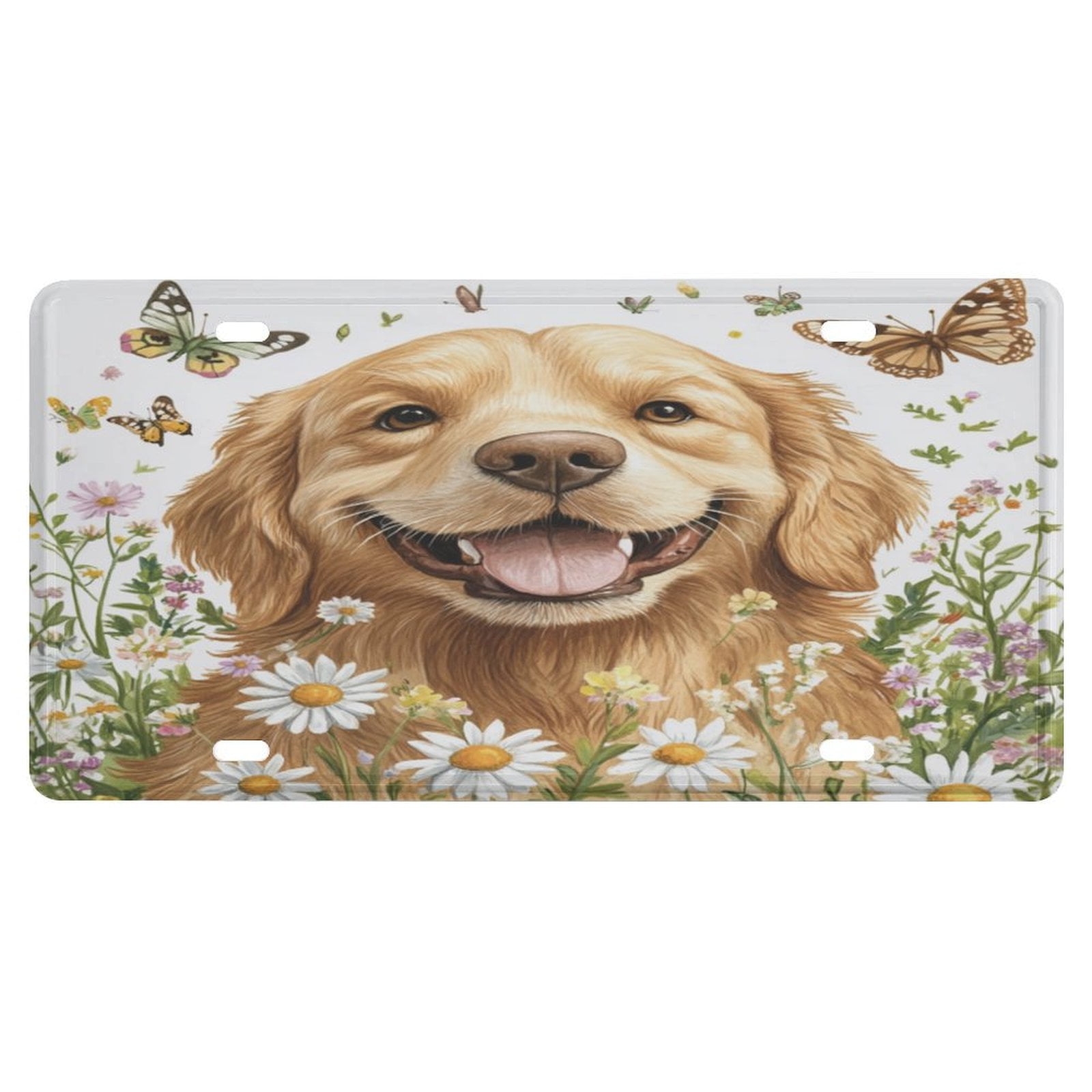 License Plate Covers Golden Retriever Dog Butterfly Flowers Flower Dog ...