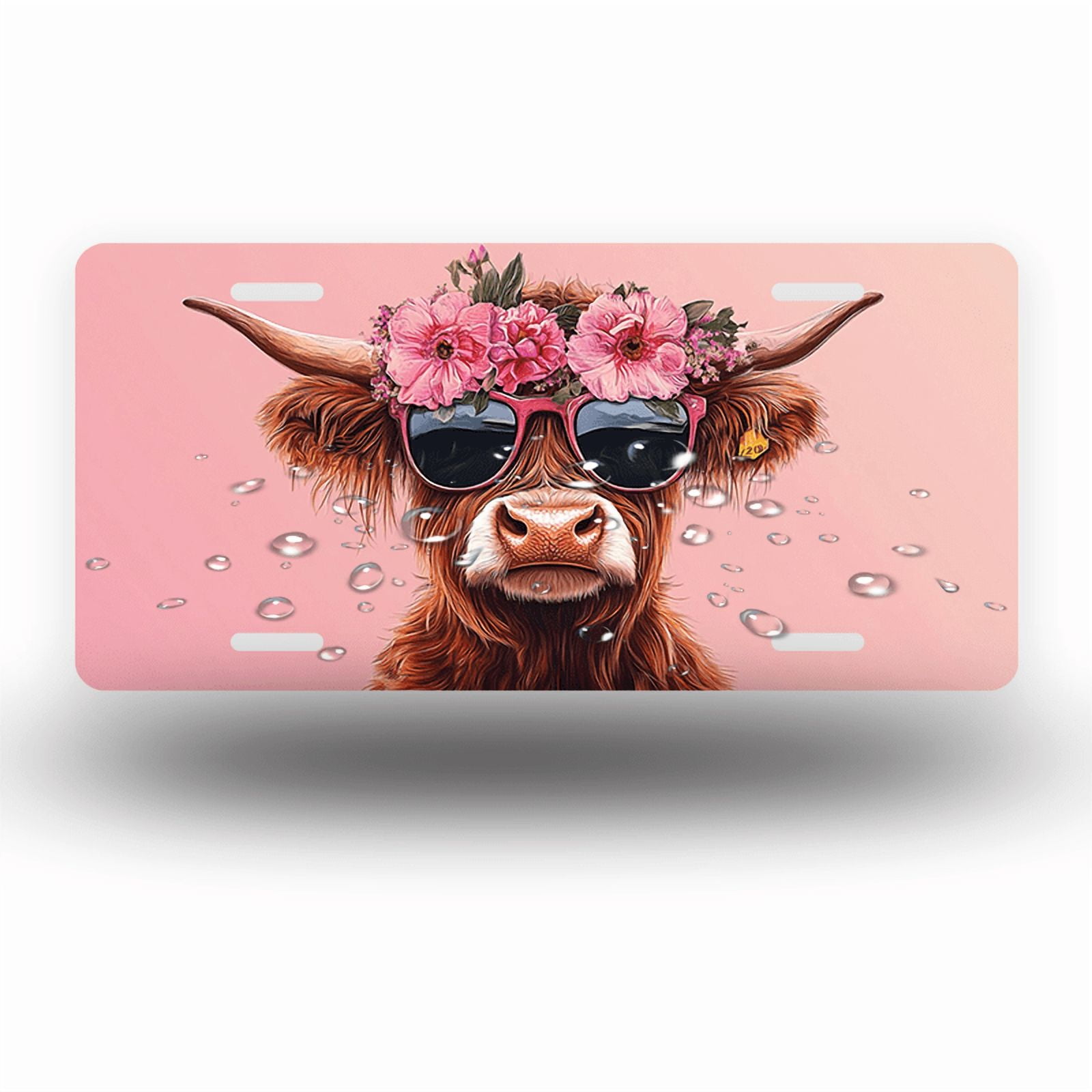 License Plate,Cow with Flower Crown and Sunglasses Decorative Front ...
