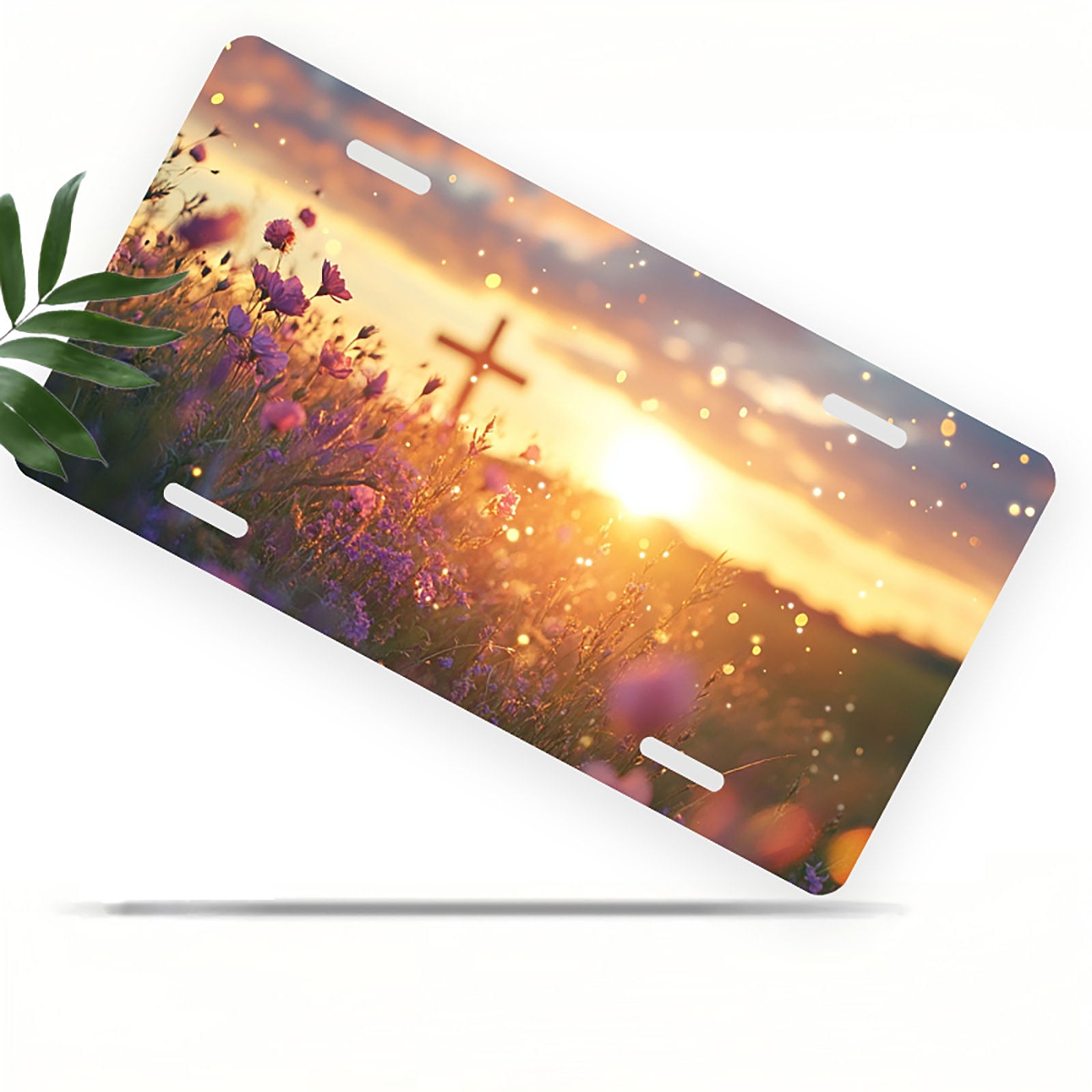 License Plate, Cross in Flower Field Decorative Front,Personalized ...