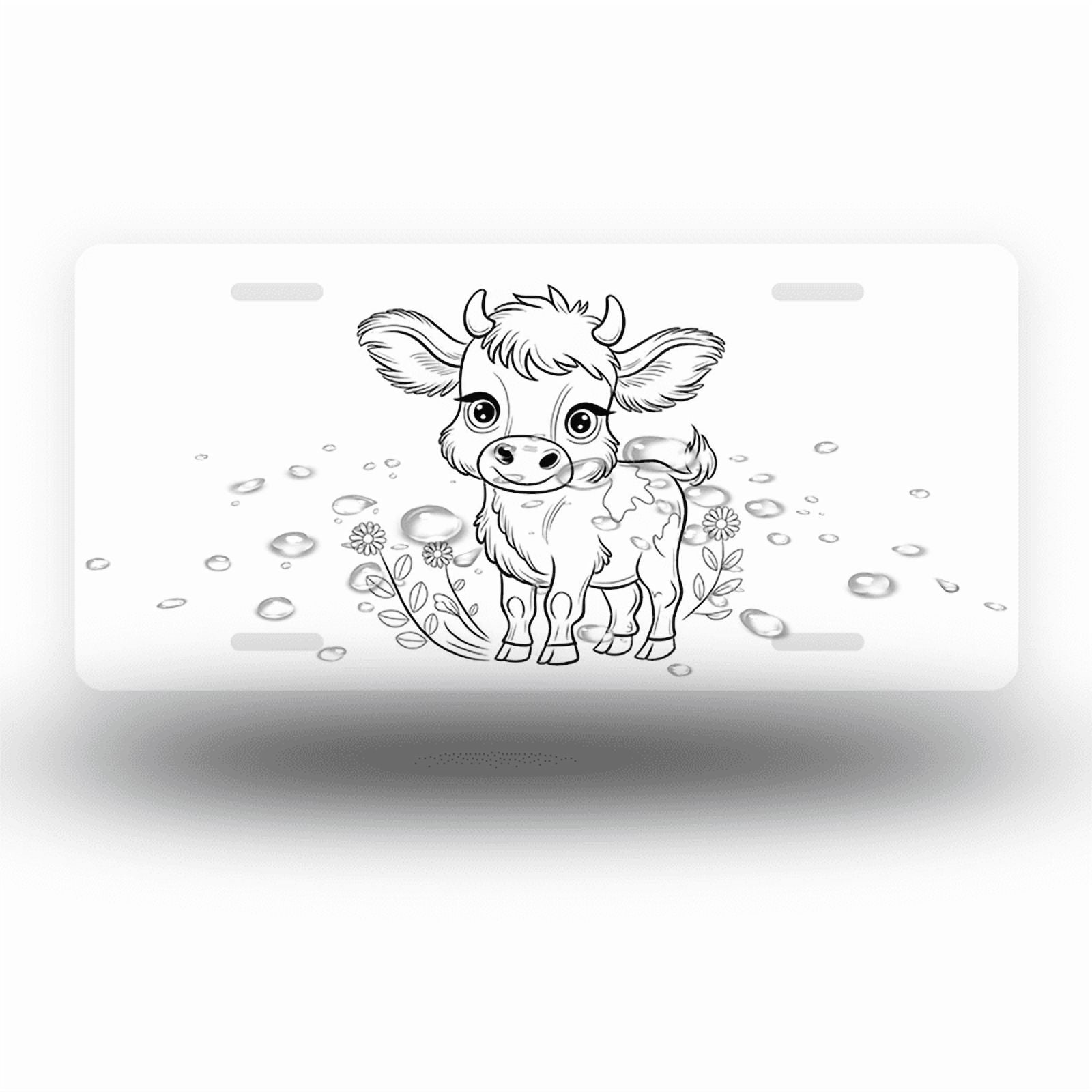 License Plate,Cute Cartoon Cow with Flowers Decorative Front ...