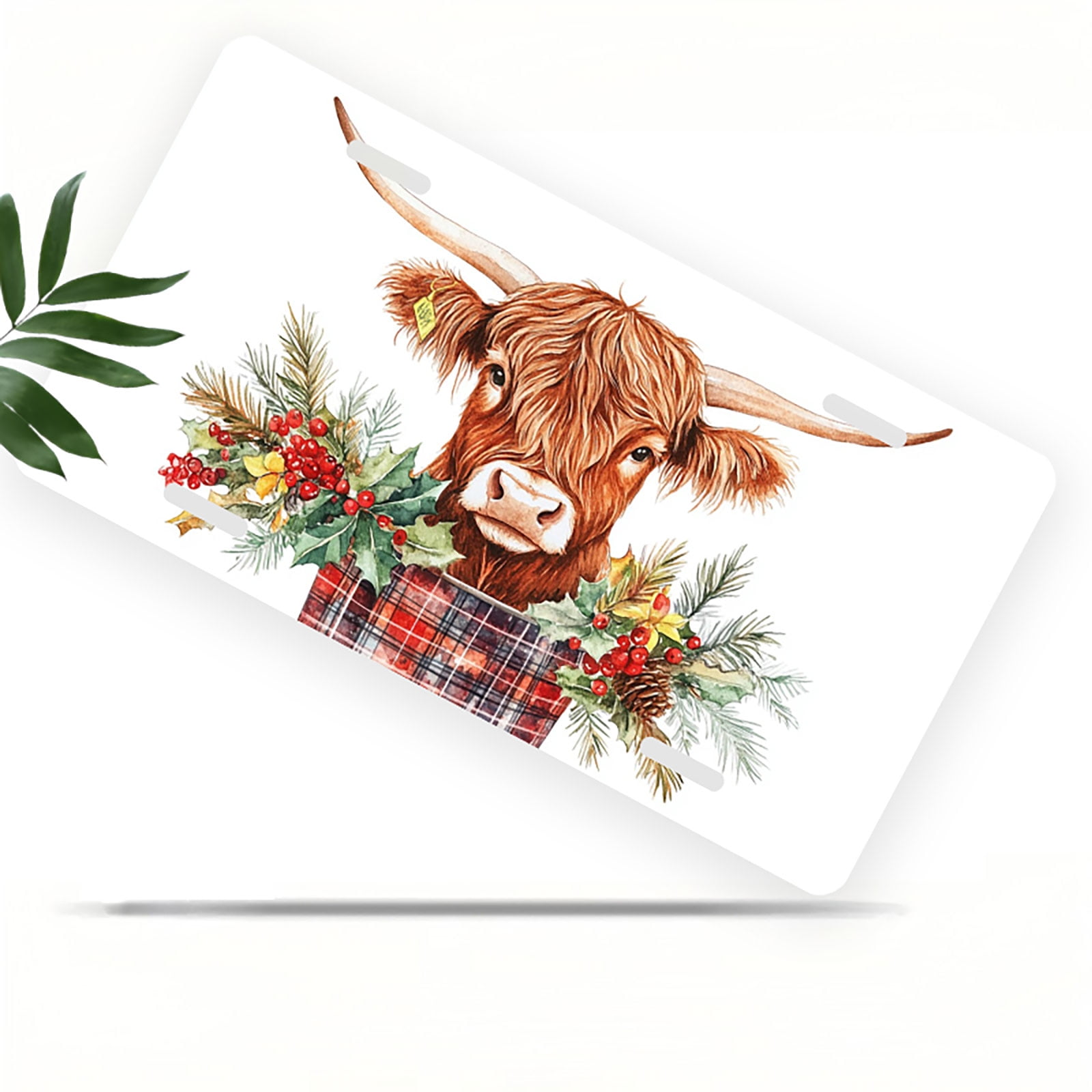 License Plate, Festive Highland Cow Decorative Front,Personalized ...