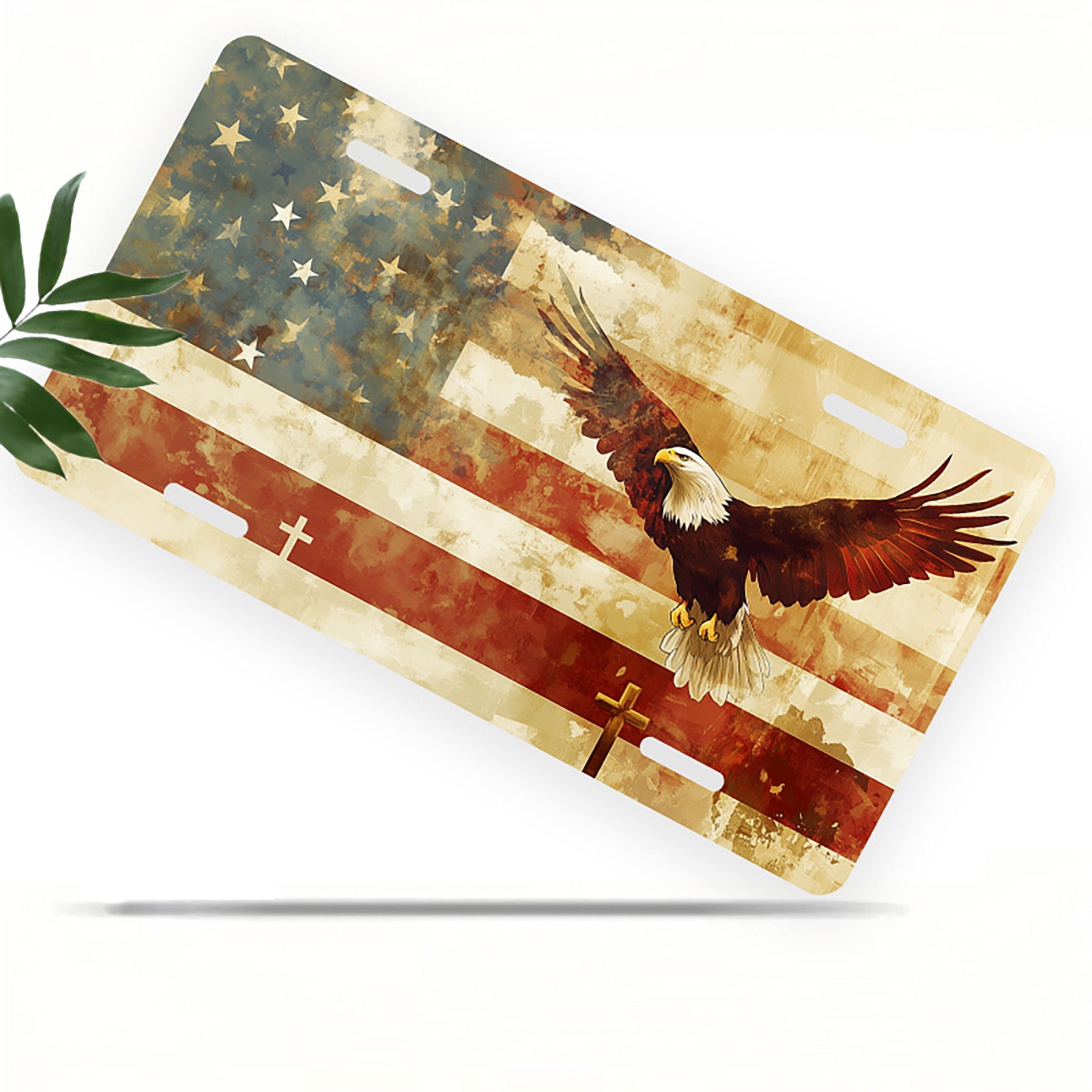 License Plate, Flying Eagle over Flag Decorative Front,Personalized ...