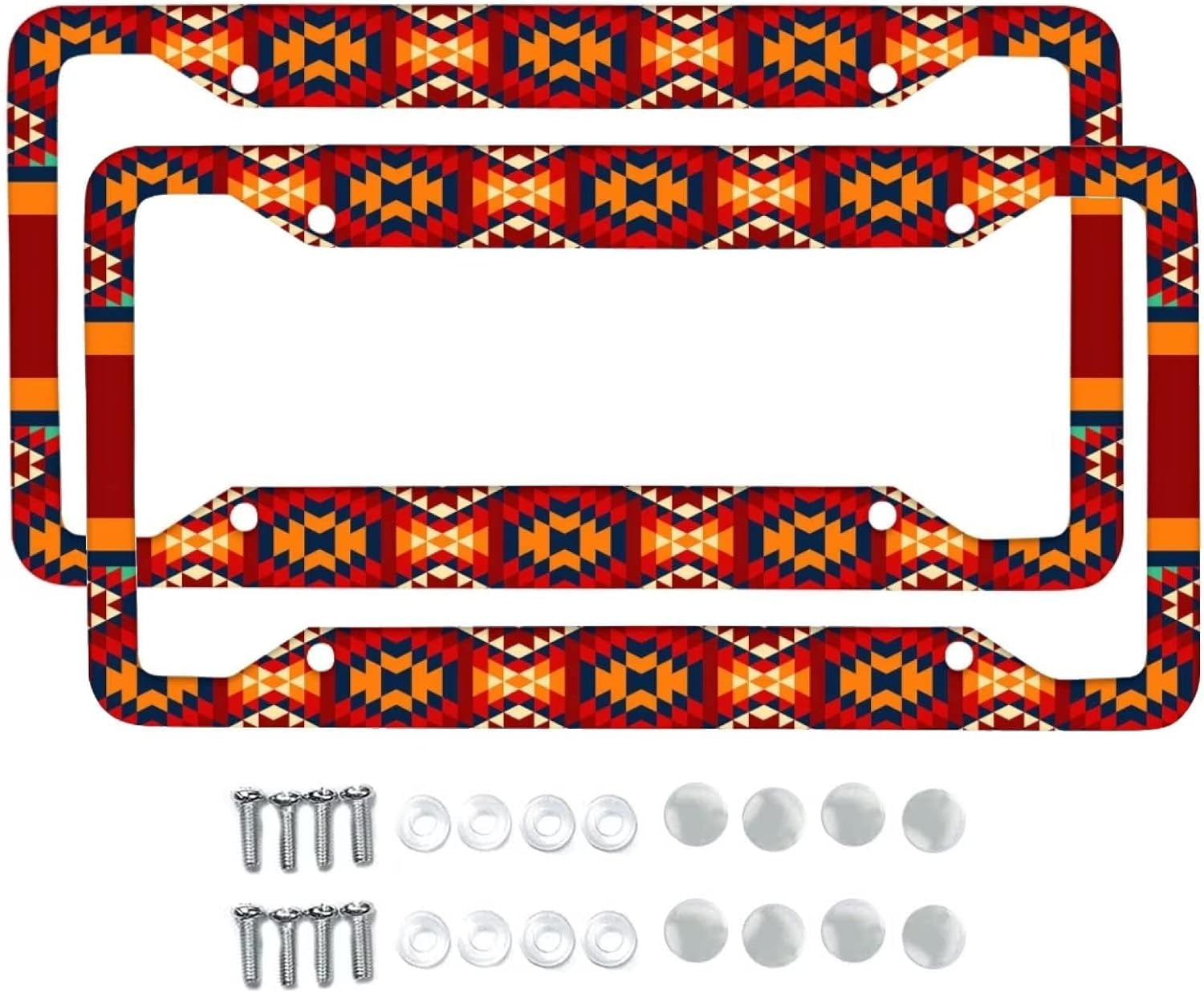 License Plate Frame 2 pcs Set Aztec Ethnic Print Weather-Proof Car Tag ...