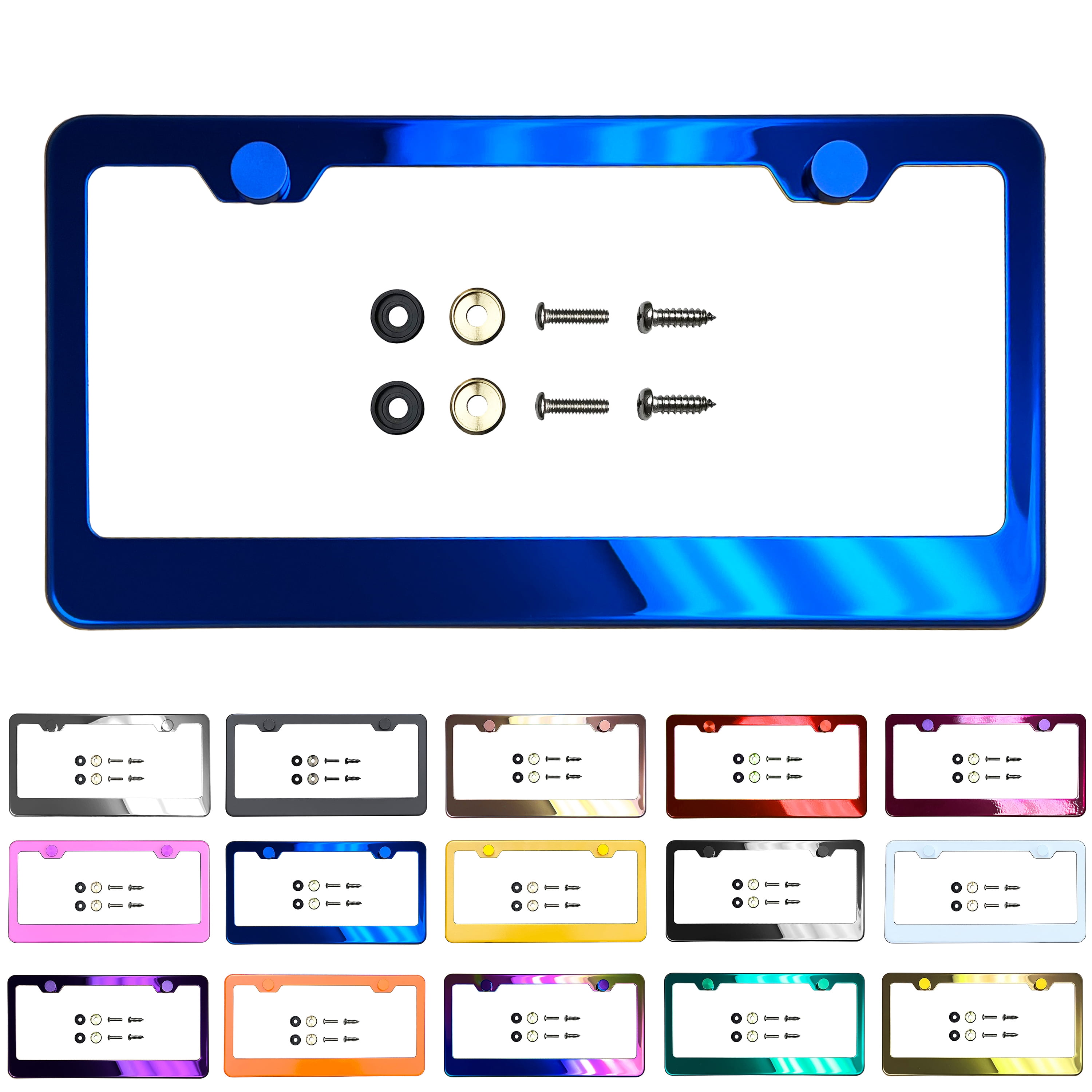 License Plate Frame Combo Blue Mirror Chrome Electroplating Universal ...