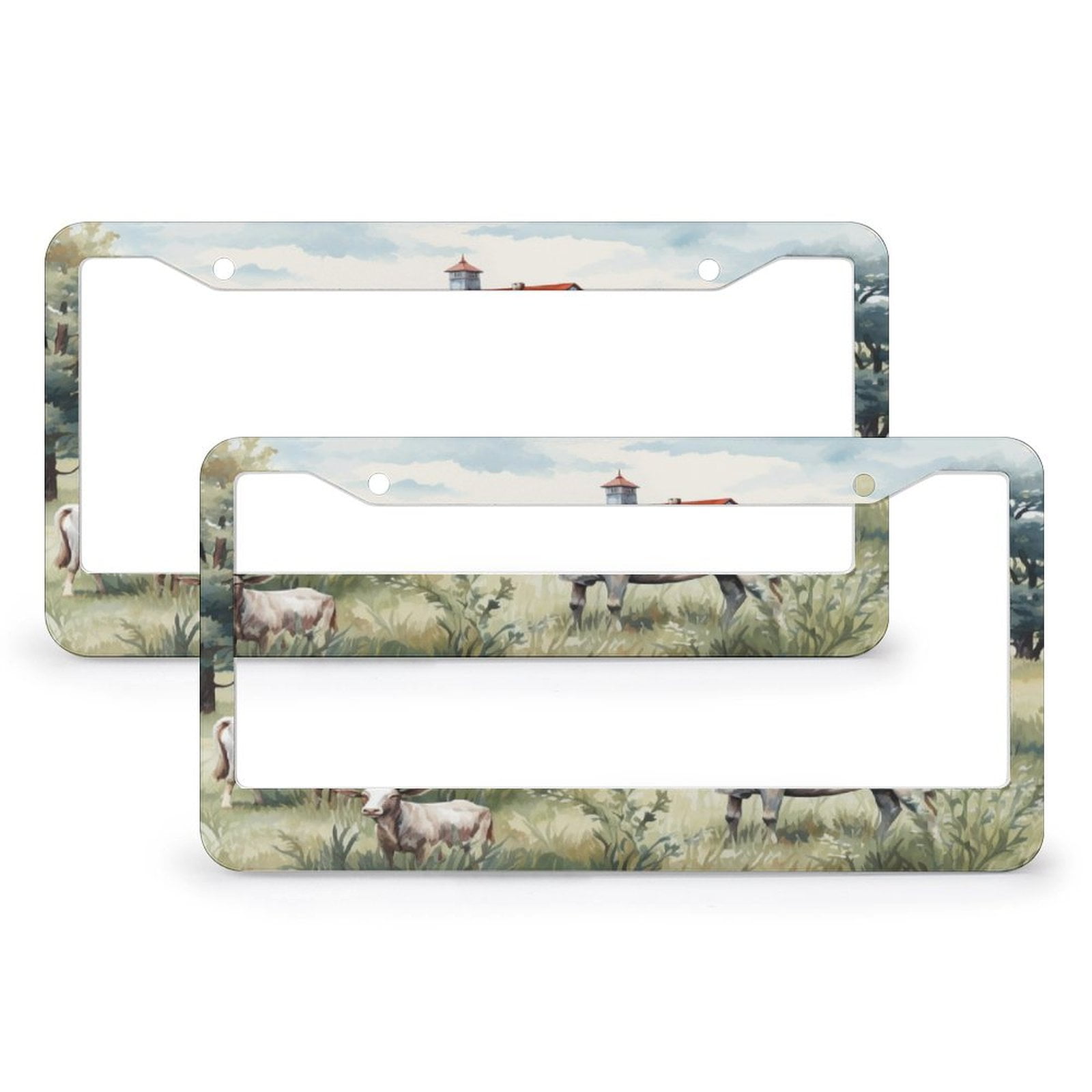 License Plate Frame Country Farmhouse With Goats Watercolor Car ...
