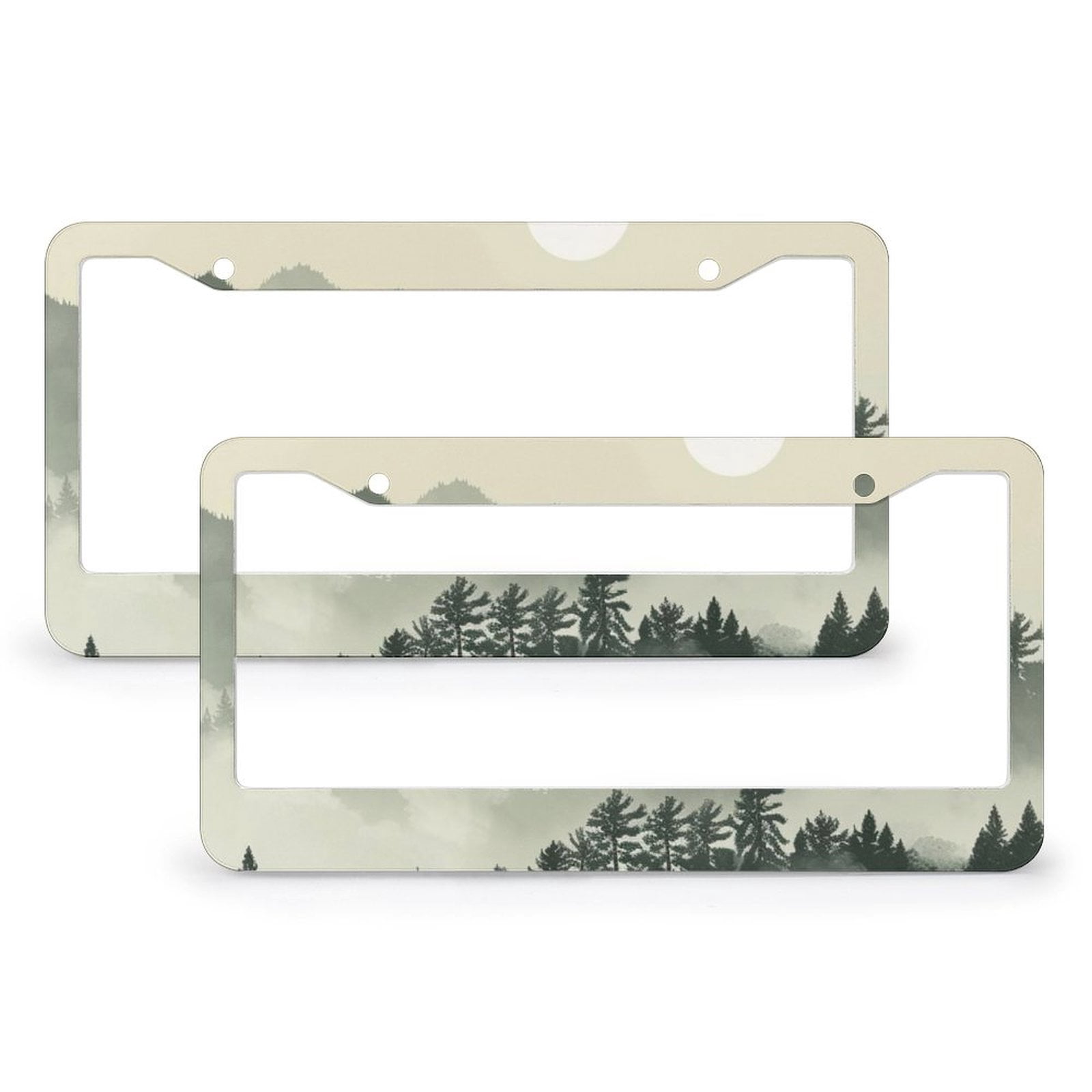 License Plate Frame Foggy Forest Landscape with Pine Trees And ...