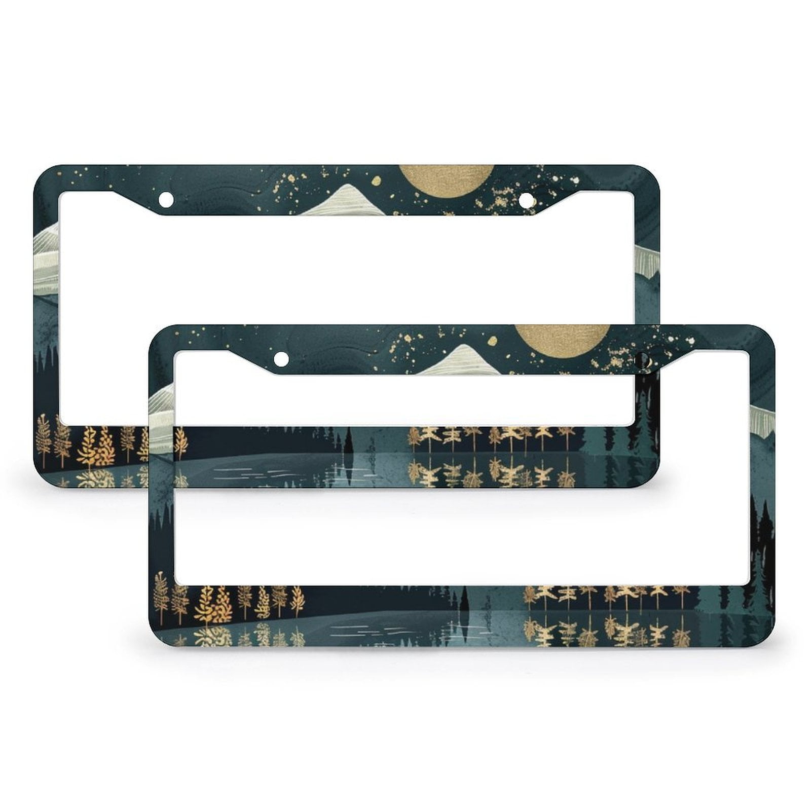 License Plate Frame Illustration of Mountains, Trees And Lake in The ...