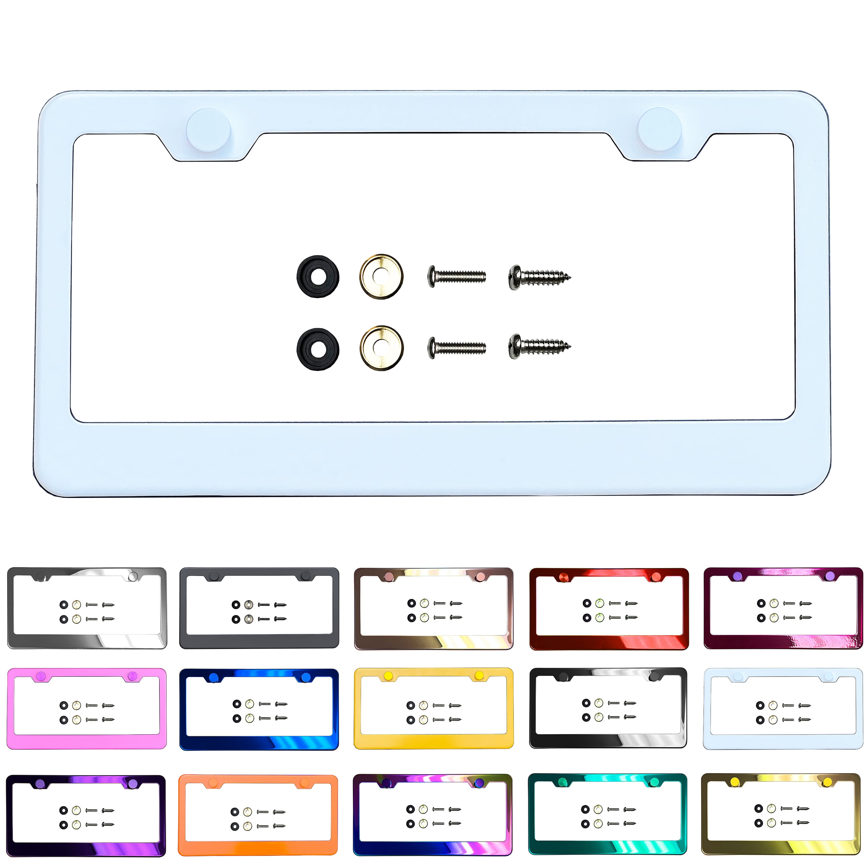License Plate Frame Matte White Powder Coated Universal Fit Aluminum ...