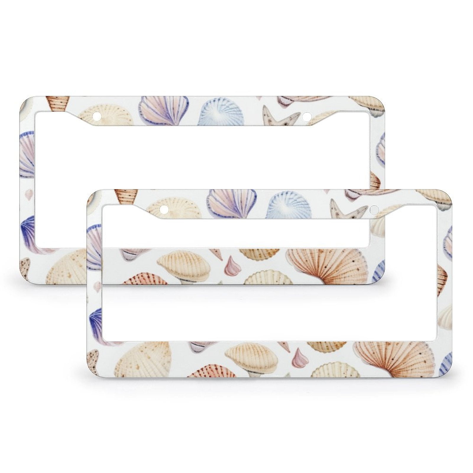 License Plate Frame Nautical Watercolor Beach Seashells Standard Car ...