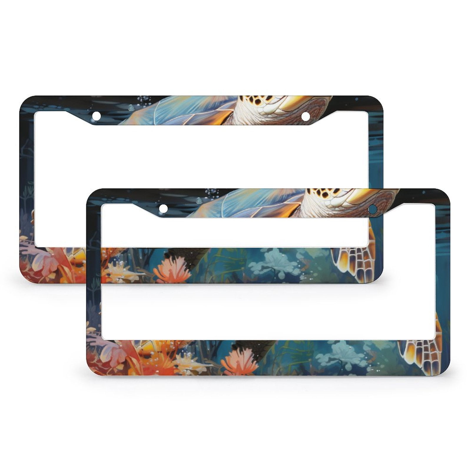 License Plate Frame Oil Painting of A Sea Turtle with Coral And Sea ...