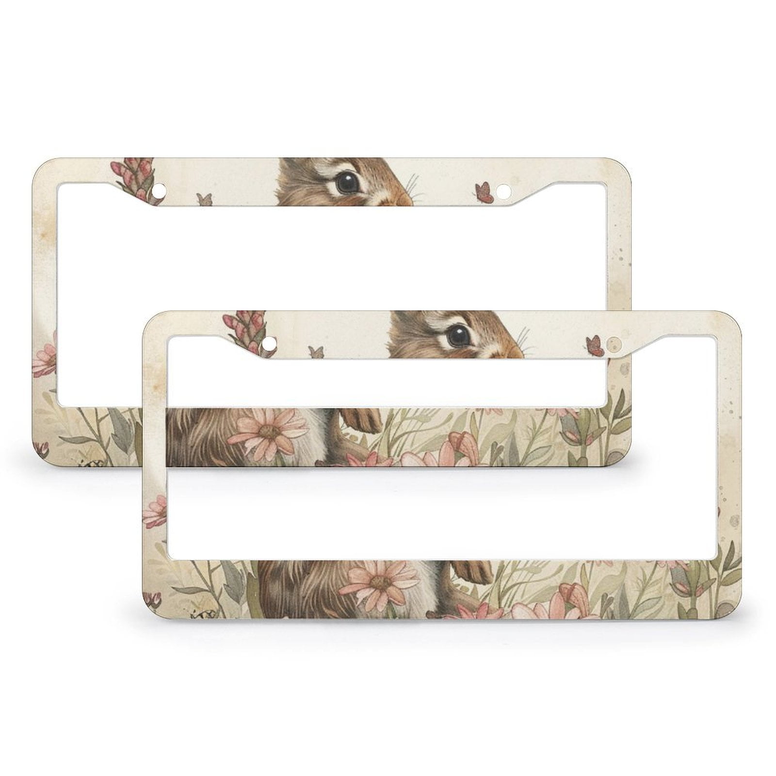License Plate Frame Rabbit Sitting In Flowers With Butterflies License ...