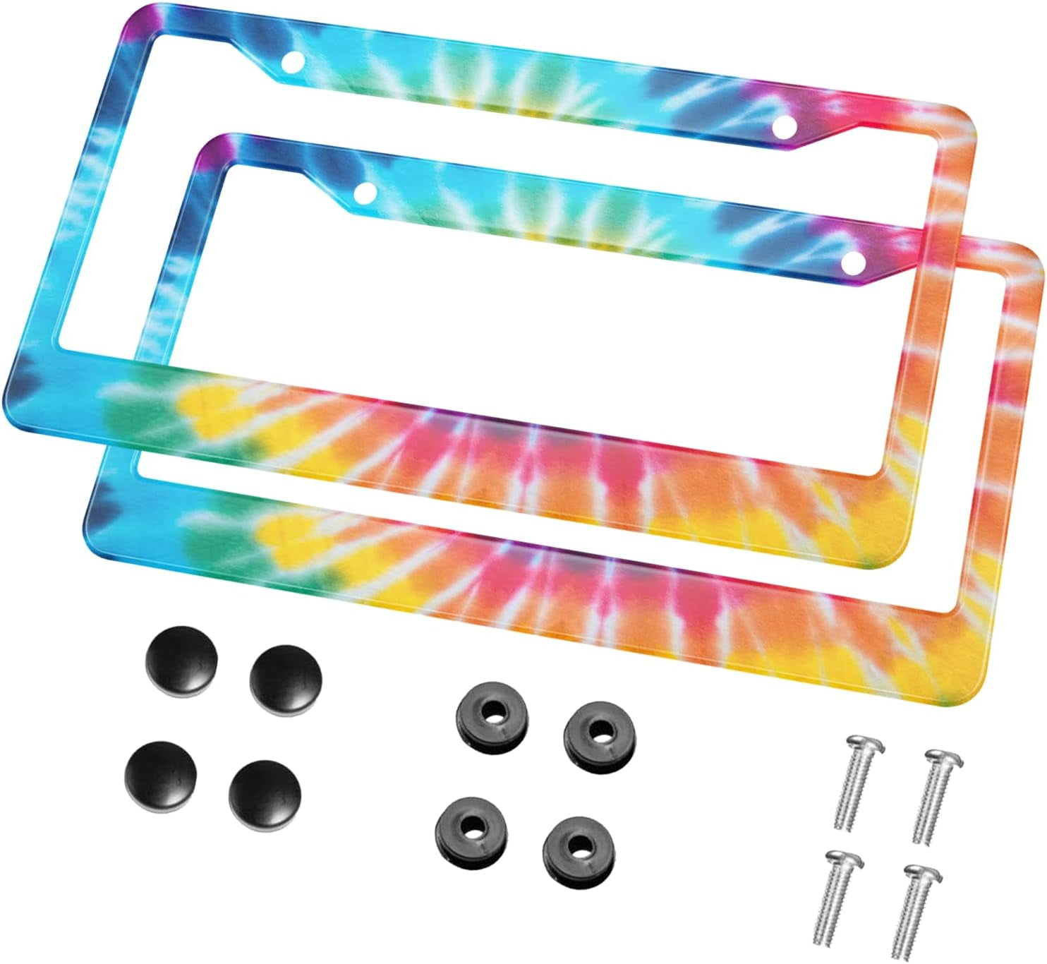 License Plate Frame Rainbow Lines Rotating Colors Metal 2 Pcs 2 Holes ...
