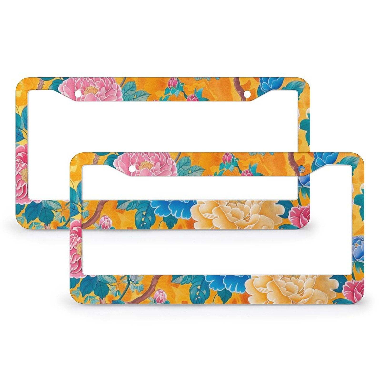 License Plate Frame Roses And Peonies in Yellow, Pink, Blue-1 ...