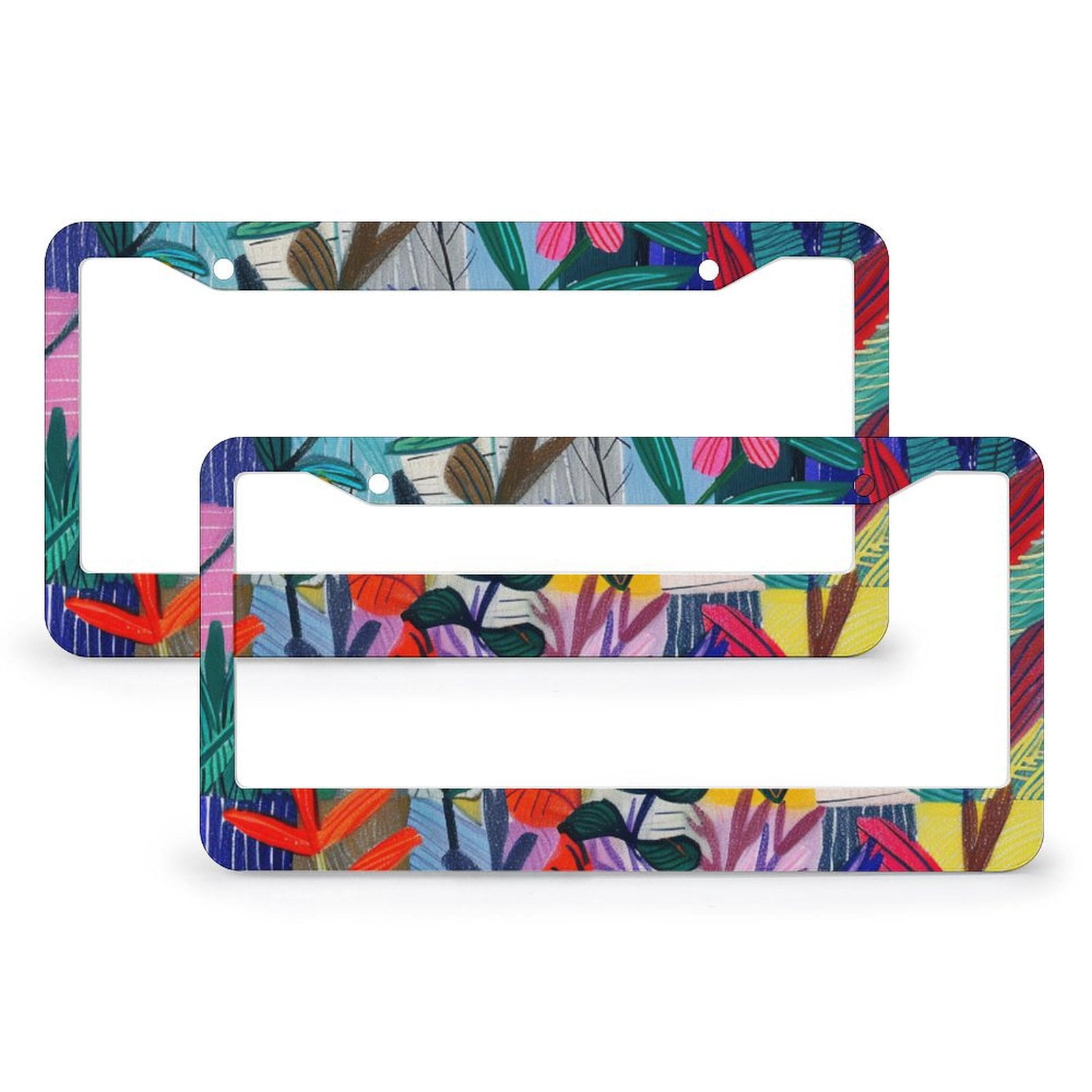 License Plate Frame Spring Summer Flowers And Leaves In Bright Colors ...