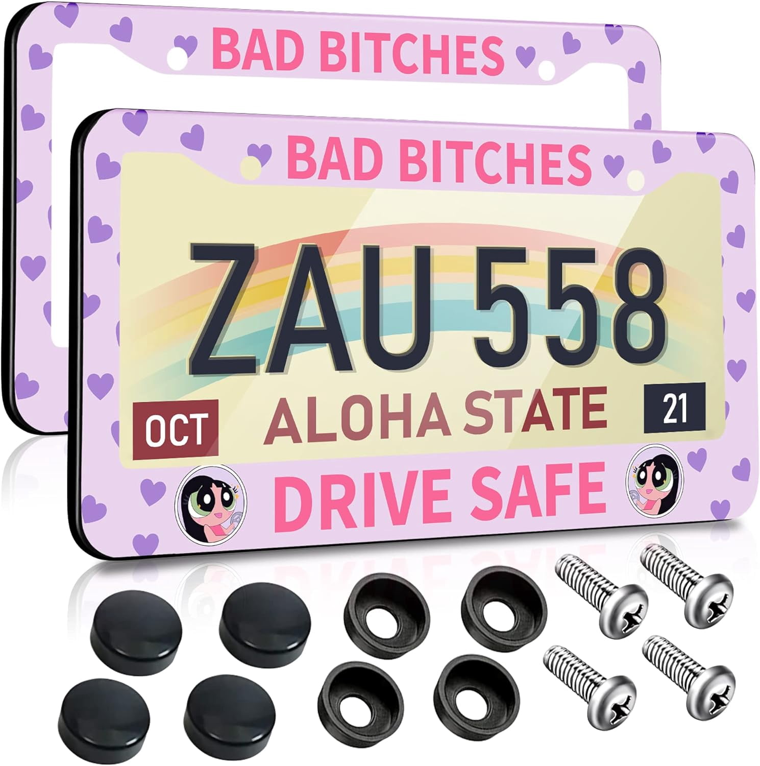 License Plate Frames 2 Pack for Women Car Plate Holder Cover Cute ...