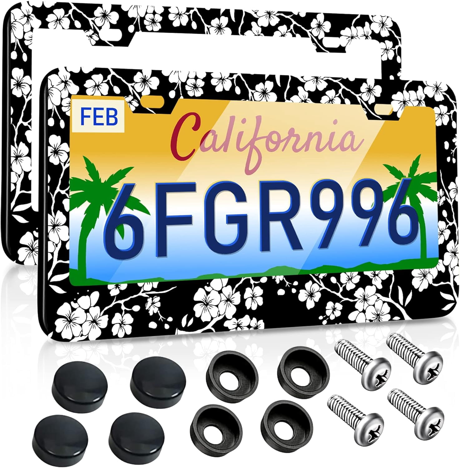 License Plate Frames 2 Pack for Women Floral Car Plate Holder Cover ...