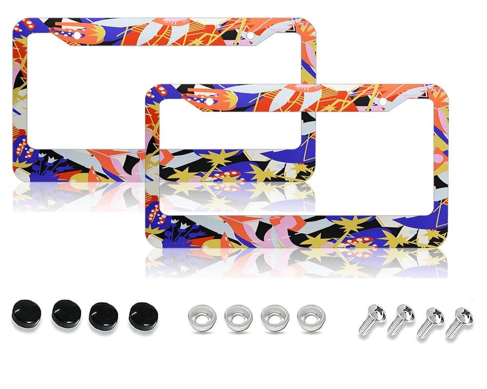 License Plate Frames Bohemian Purple Flower Fashionable 2 Round Holes ...