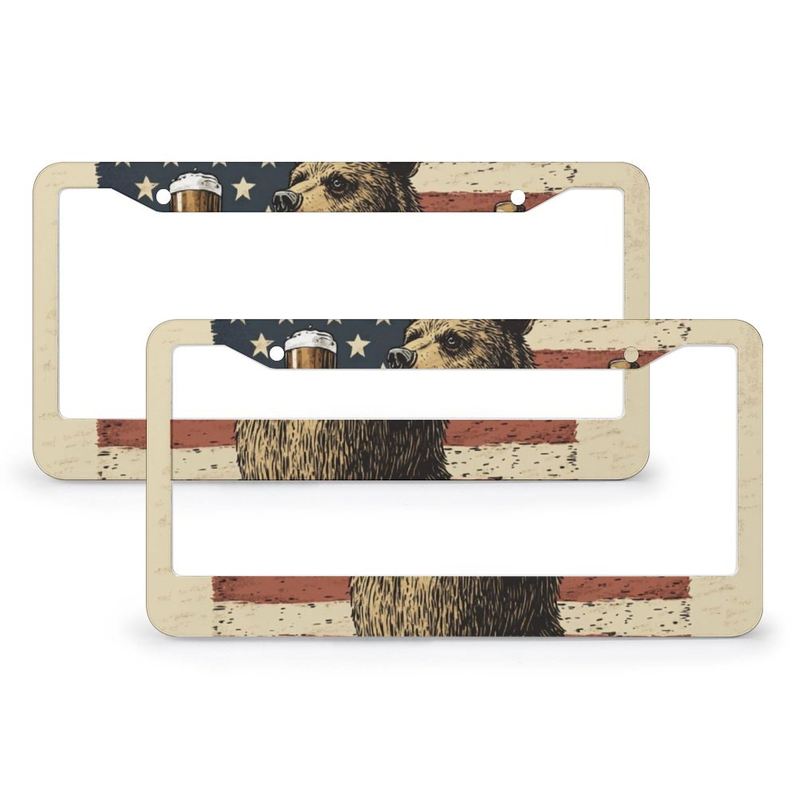 License Plate Frames Brown Bear with American Flag Licenses Plates ...