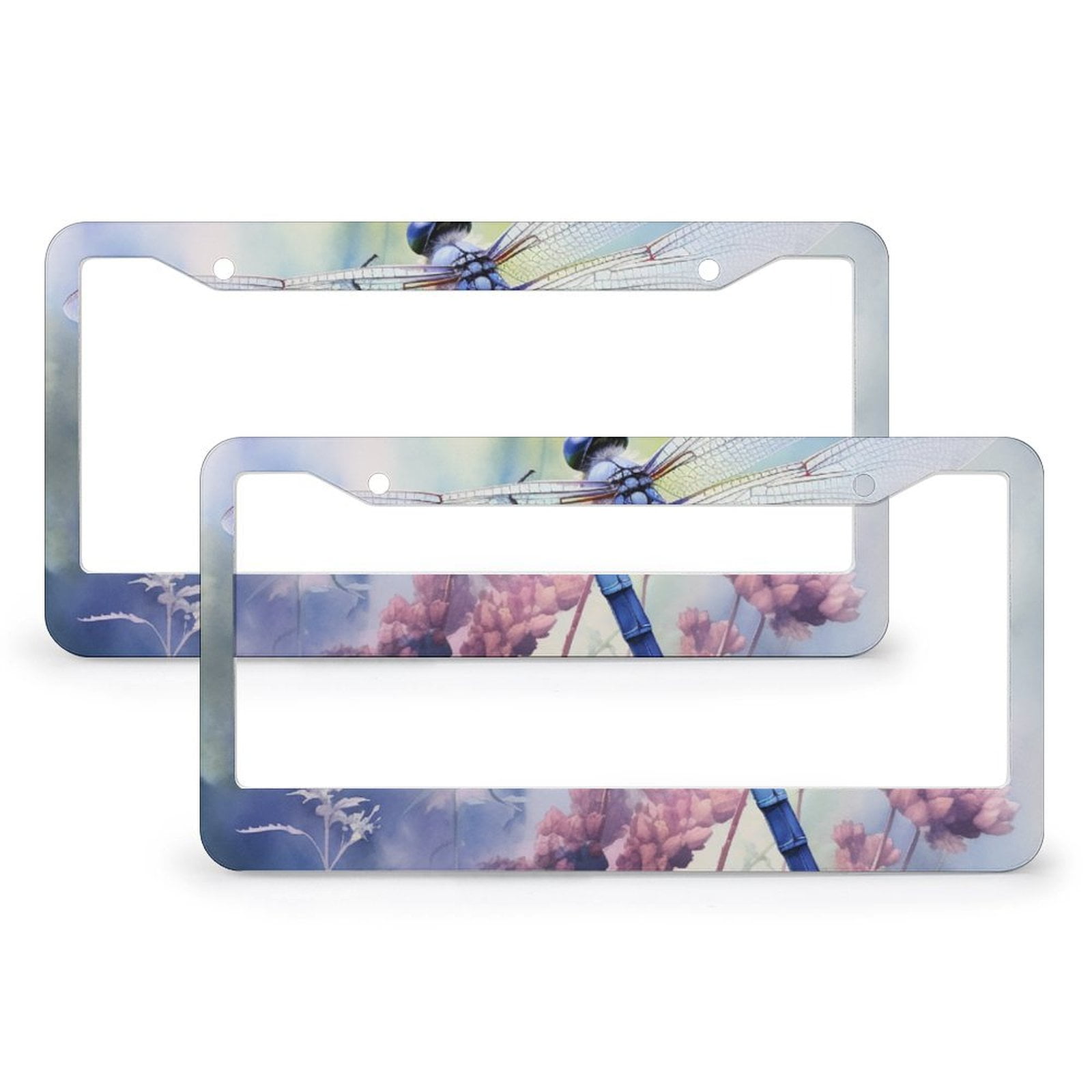 License Plate Frames Dragonfly With Purple Watercolour Flower ...