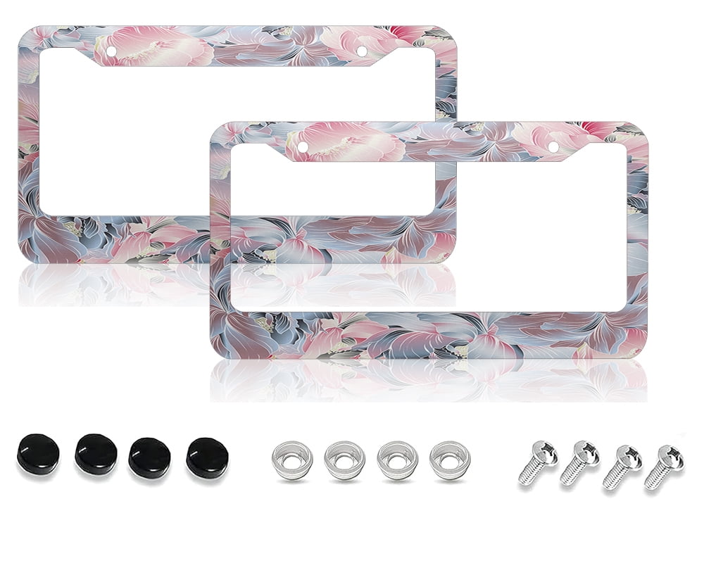 License Plate Frames Drawing Flower Metal License Plate Cover License ...