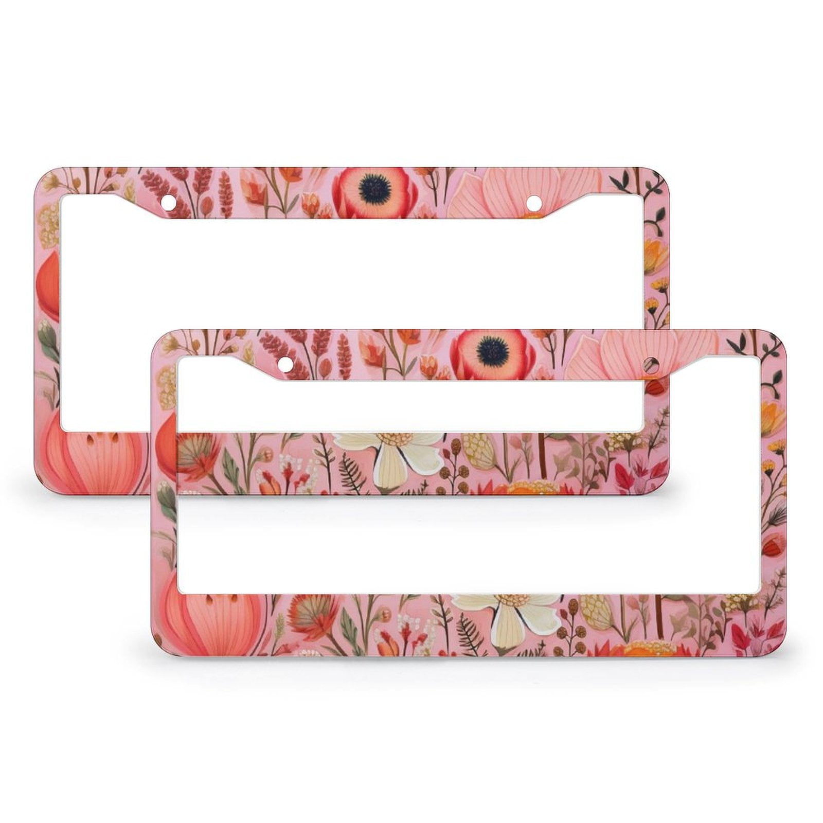 License Plate Frames Pink Floral Car Accessories 2 Pieces Summer Girly ...
