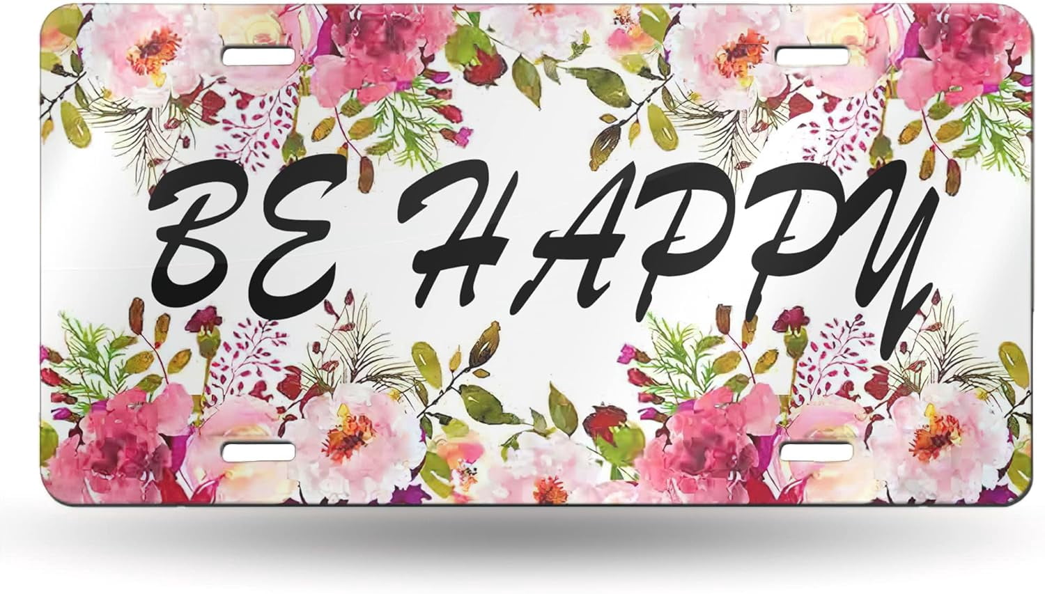 License Plate Be Happy Flowers Decorative Car Front License Plate Cover ...