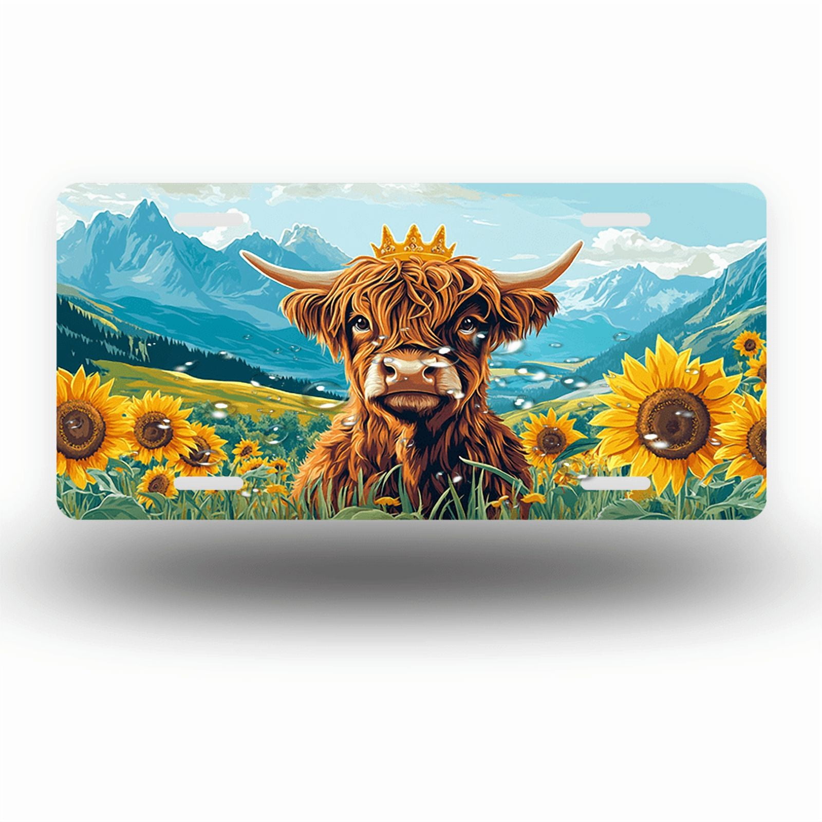 License Plate,Highland Cow with Crown and Sunflowers Decorative Front ...