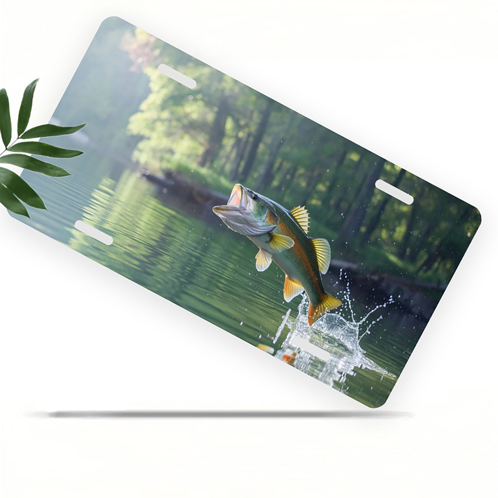 License Plate, Leaping Bass in Lake Decorative Front,Personalized ...