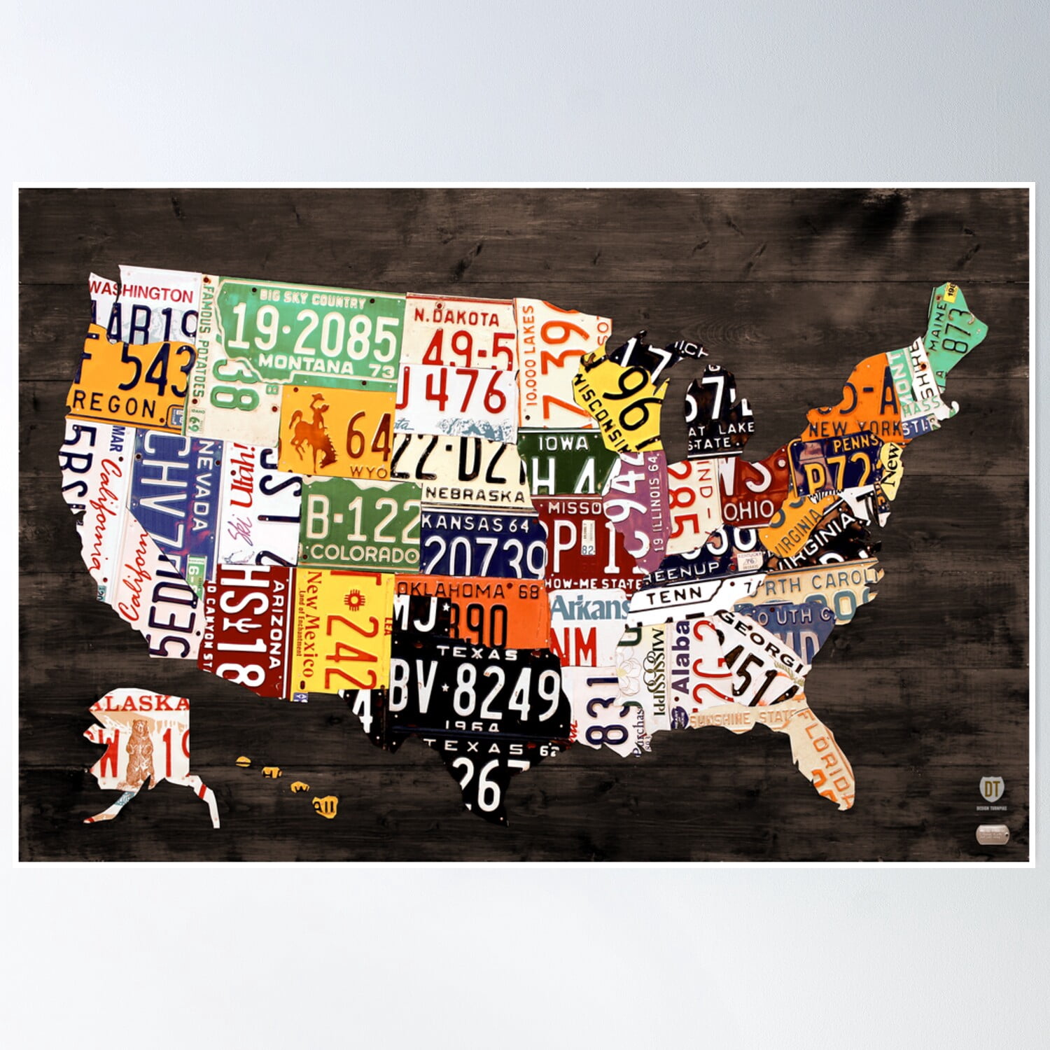 License Plate Map Of The United States Of America - Warm Colors / Black ...