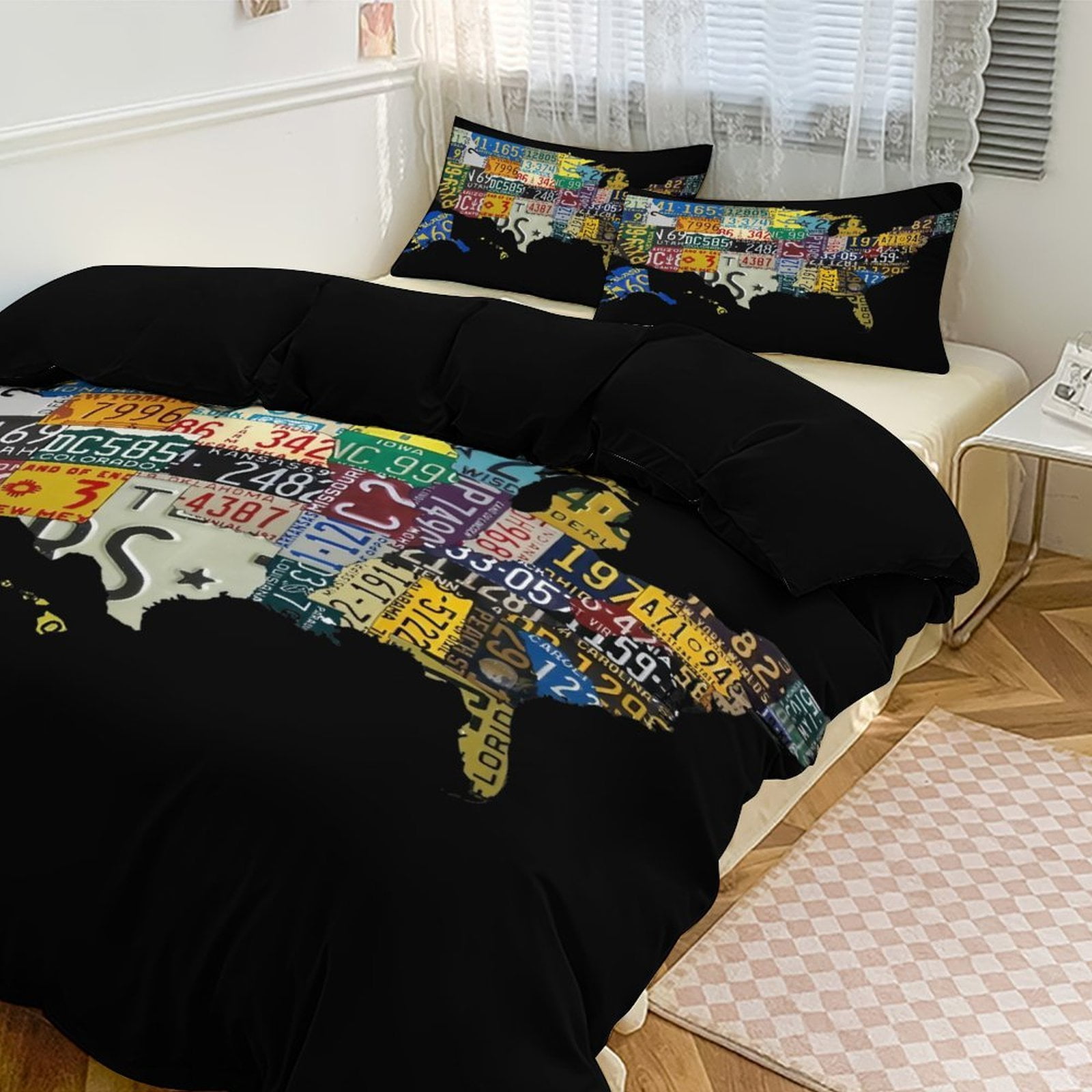 License Plate Map USA 102"x90" 3 Pcs Soft Bedding Set, Includes Duvet ...