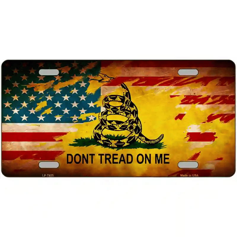 License Plate, Metal Vanity Tag Cover, Don’t Tread On Me USA Flag ...