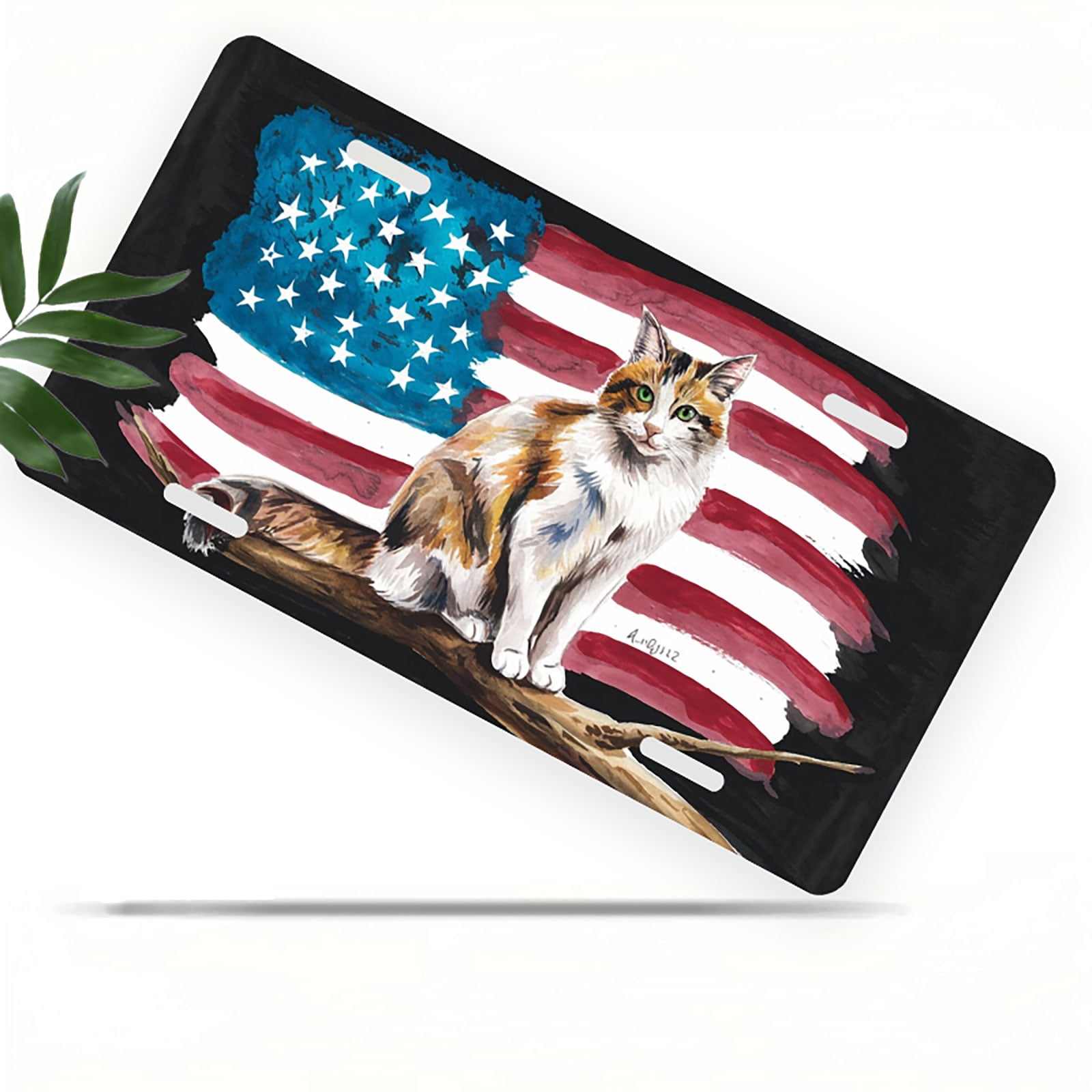License Plate, Patriotic Calico Cat Decorative Front,Personalized ...