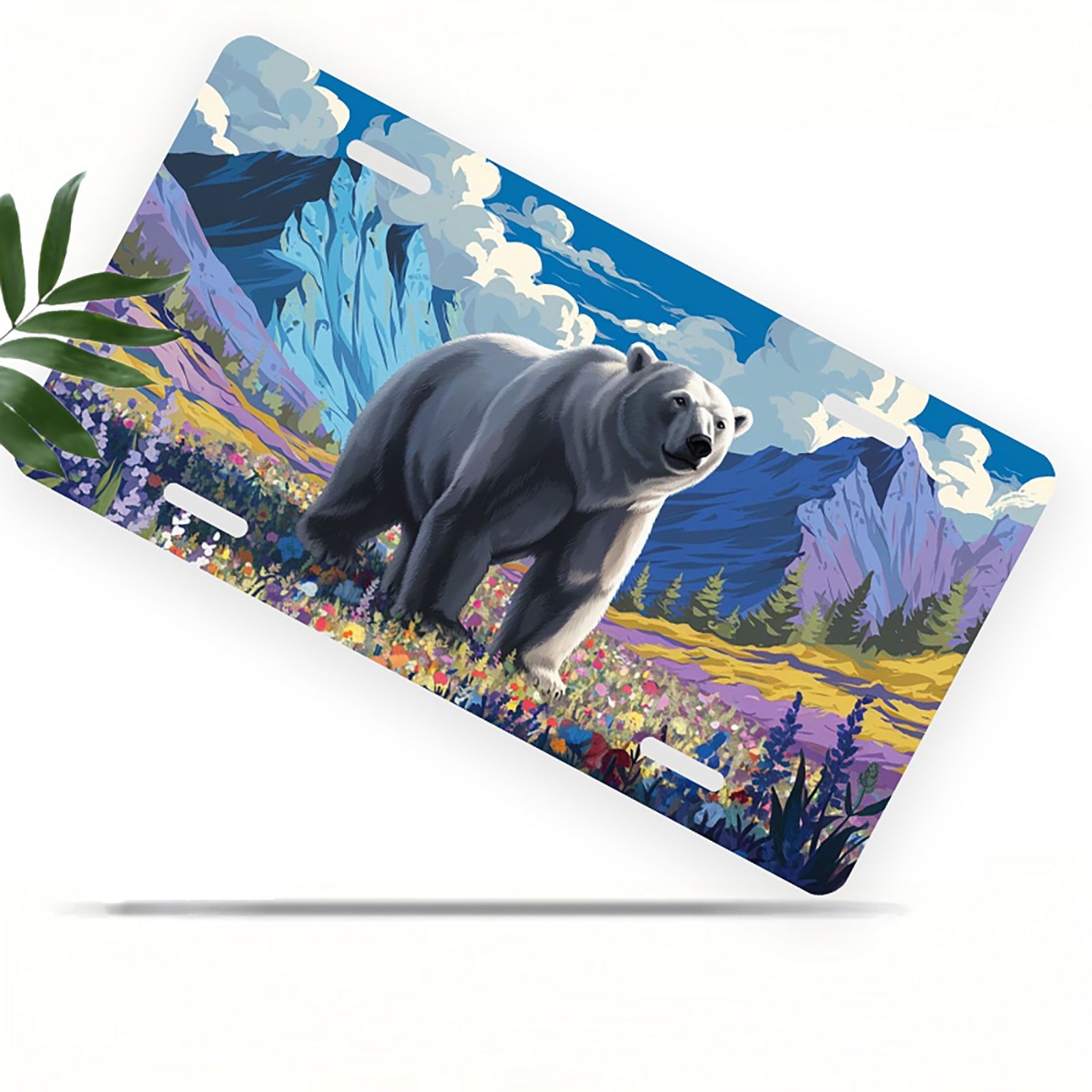 License Plate, Polar Bear in Flower Field Decorative Front,Personalized ...