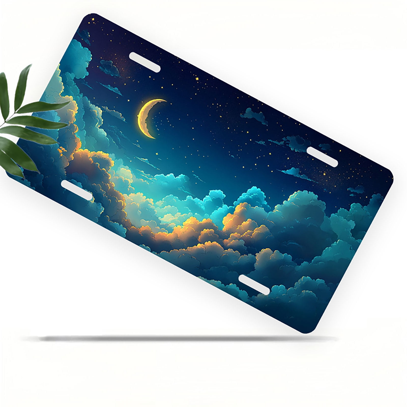 License Plate, Star filled Night Sky with Crescent Moon Decorative ...