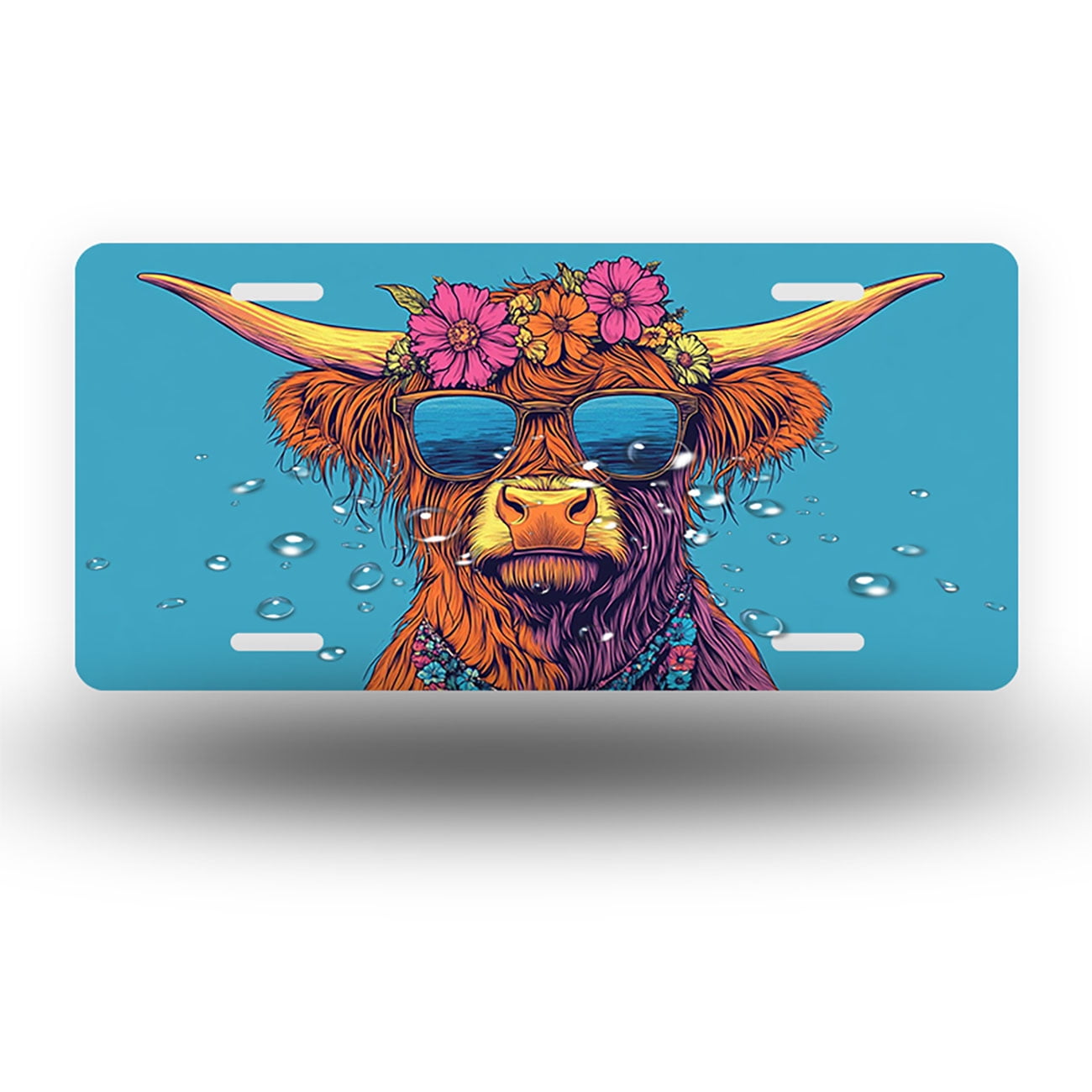 License Plate,Stylish Highland Cow with Sunglasses Decorative Front ...