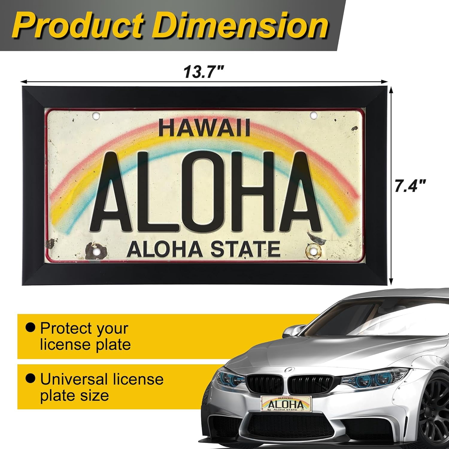 License Plate Wall Frame, 13." x .4" Modern Black Display Cover with ...