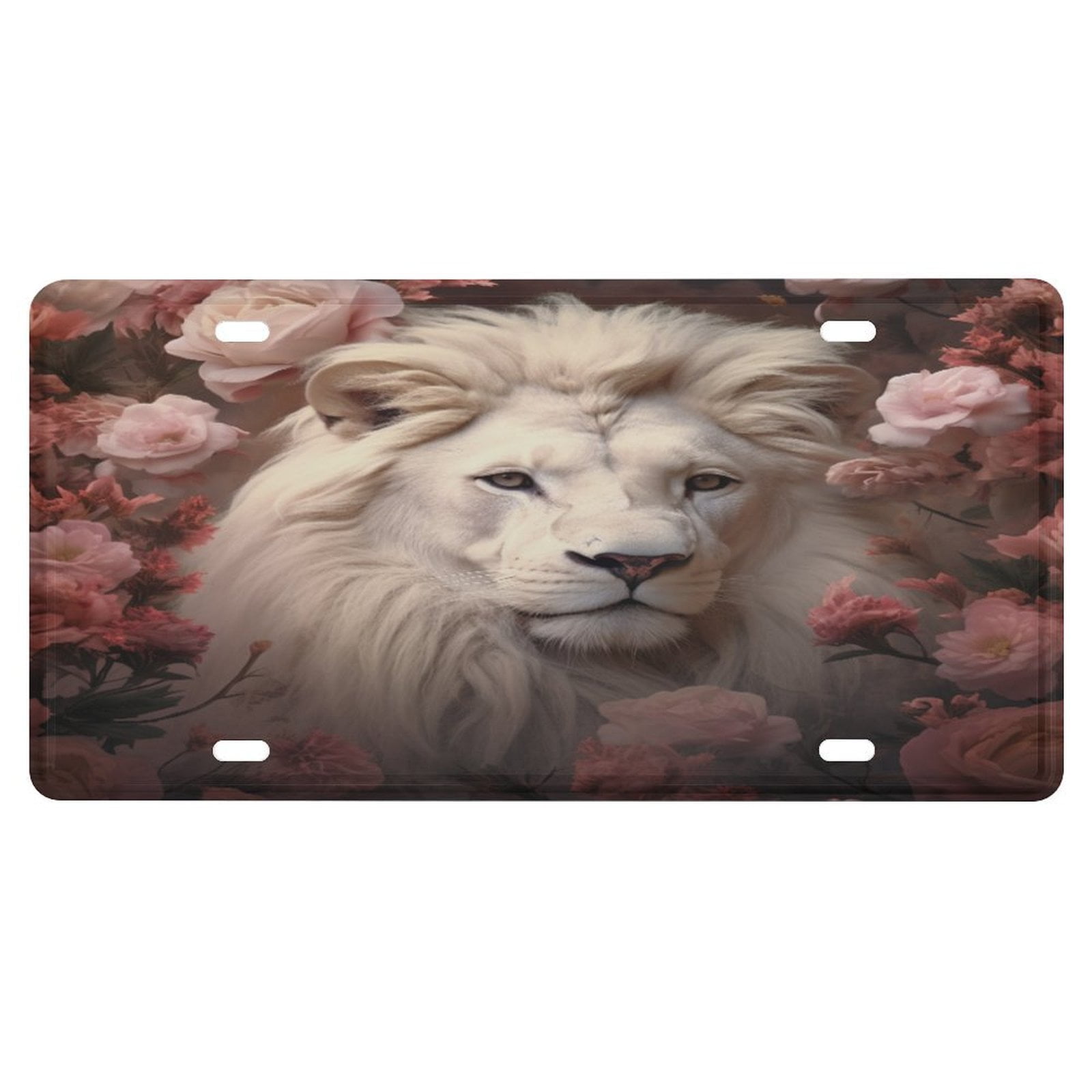 License Plate White Lion And Pink Roses Novelty Home Decor Signs Lion ...