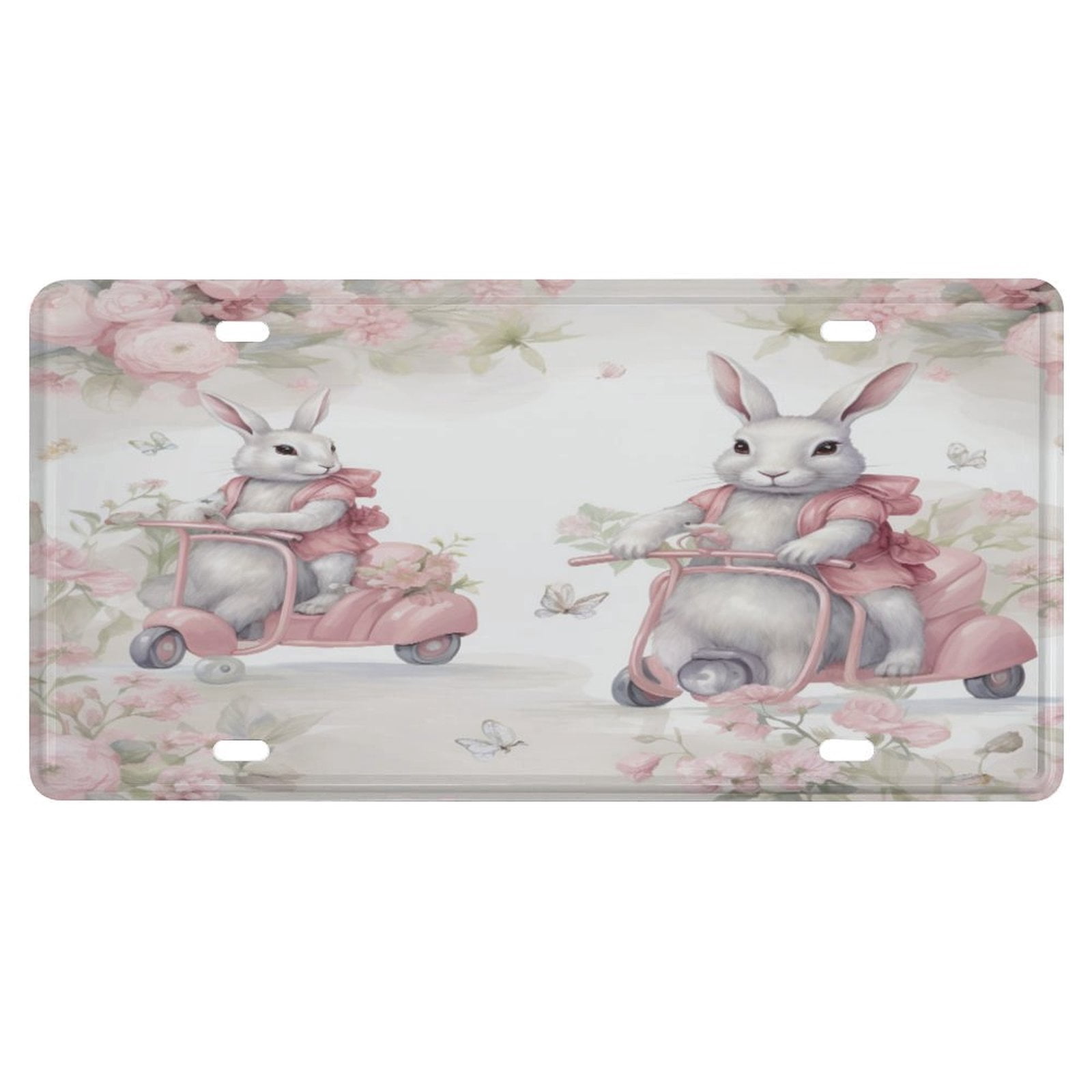 License Plates Floral Rabbit With Pink Flowers Pet Bunny Rabbit ...