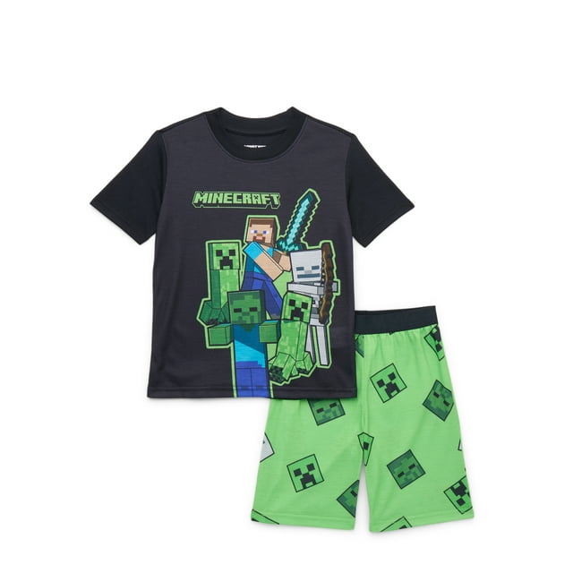 Minecraft Boys Graphic Print Tee and Shorts Sleep Set, 2-Piece, Sizes 4 ...