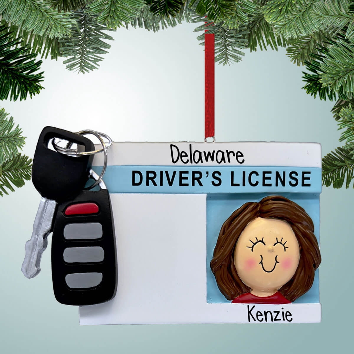 License with Key Fob - Female Brown Christmas Ornament - New Driver ...