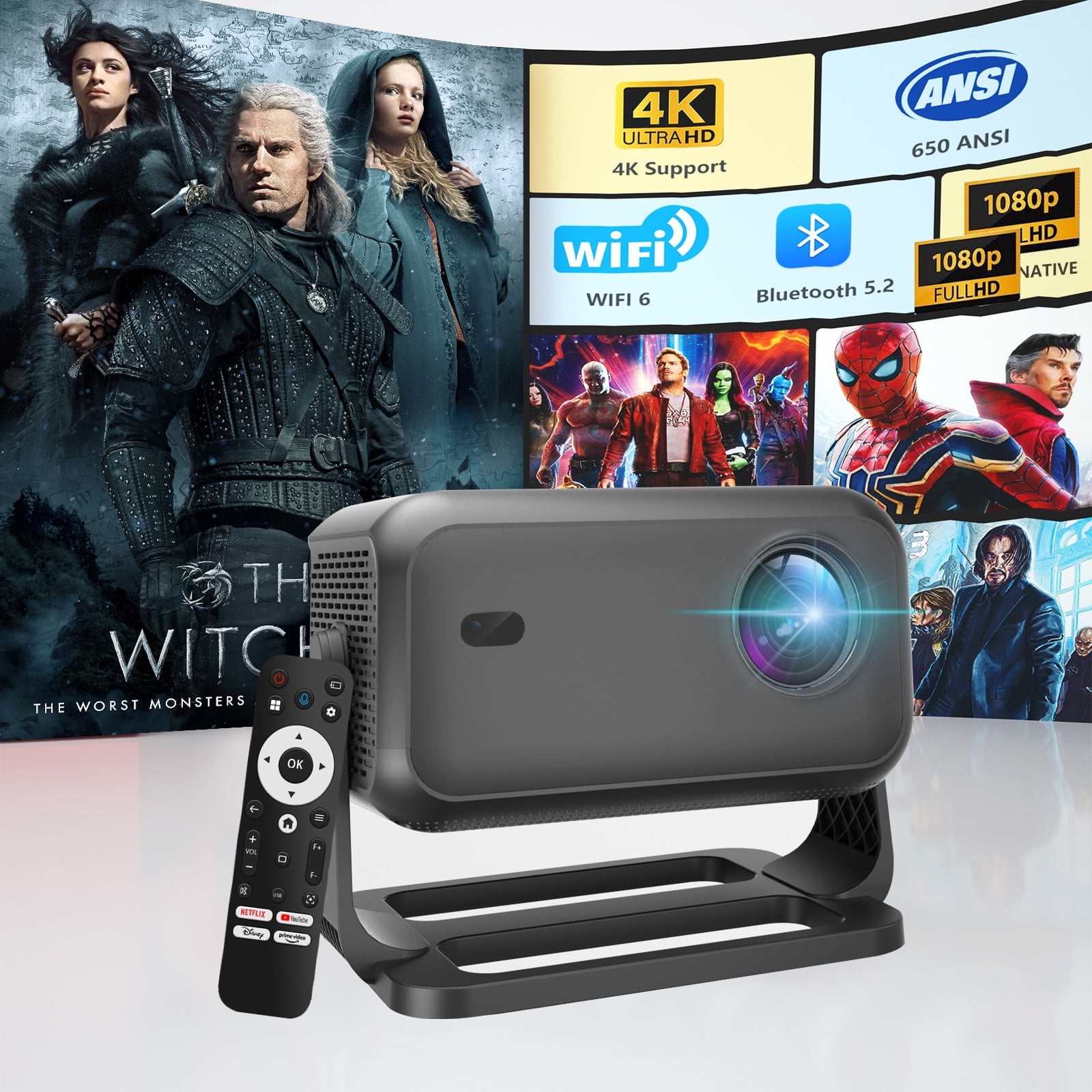 Licensed & Auto Focus/Keystone】Smart Projector with Wifi and Bluetooth ...