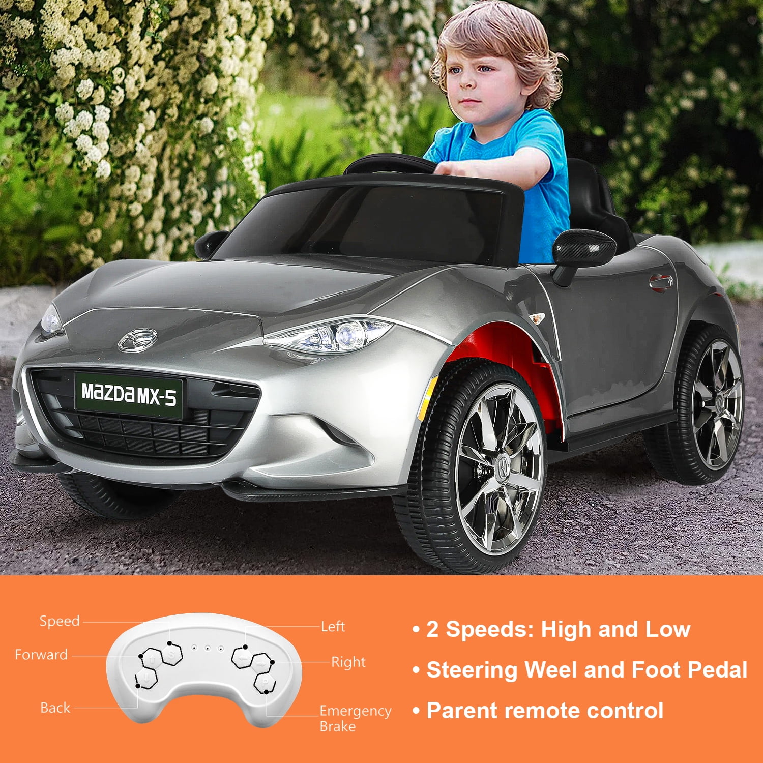 Licensed MAZDA MX-5 RF,12V Kids Ride on Car with Remote Control, Three ...