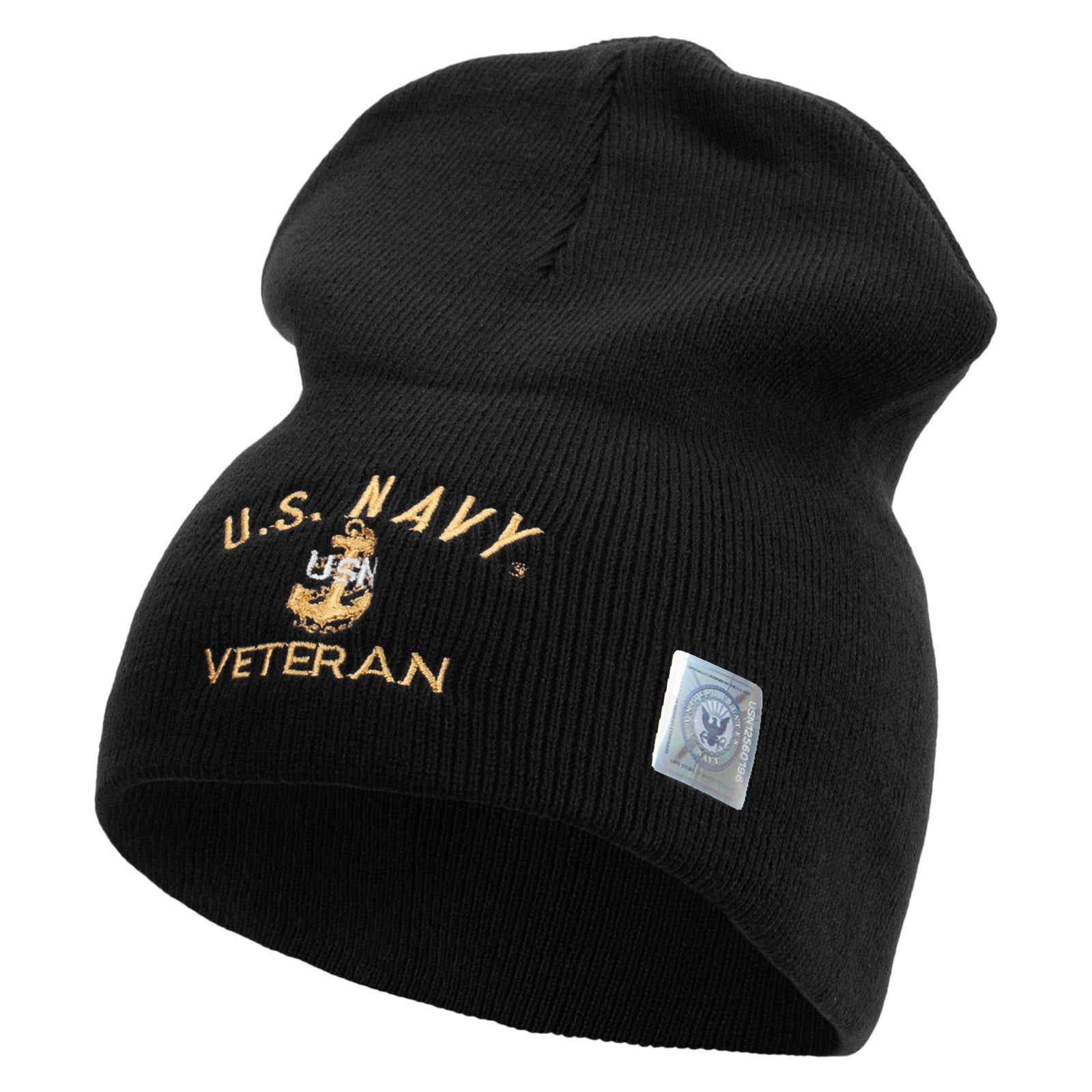 Made in USA Navy USN Veteran Symbol Embroidered 8 Inch Solid Knit Short ...