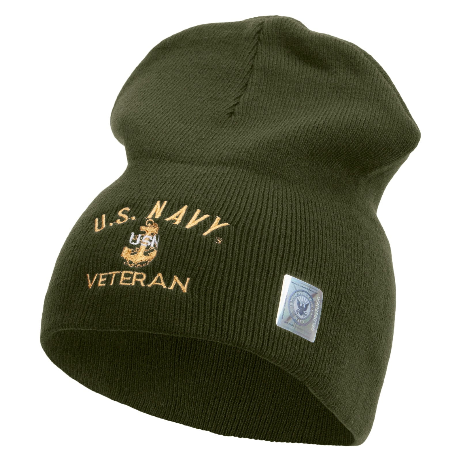 Made in USA Navy USN Veteran Symbol Embroidered 8 Inch Solid Knit Short ...