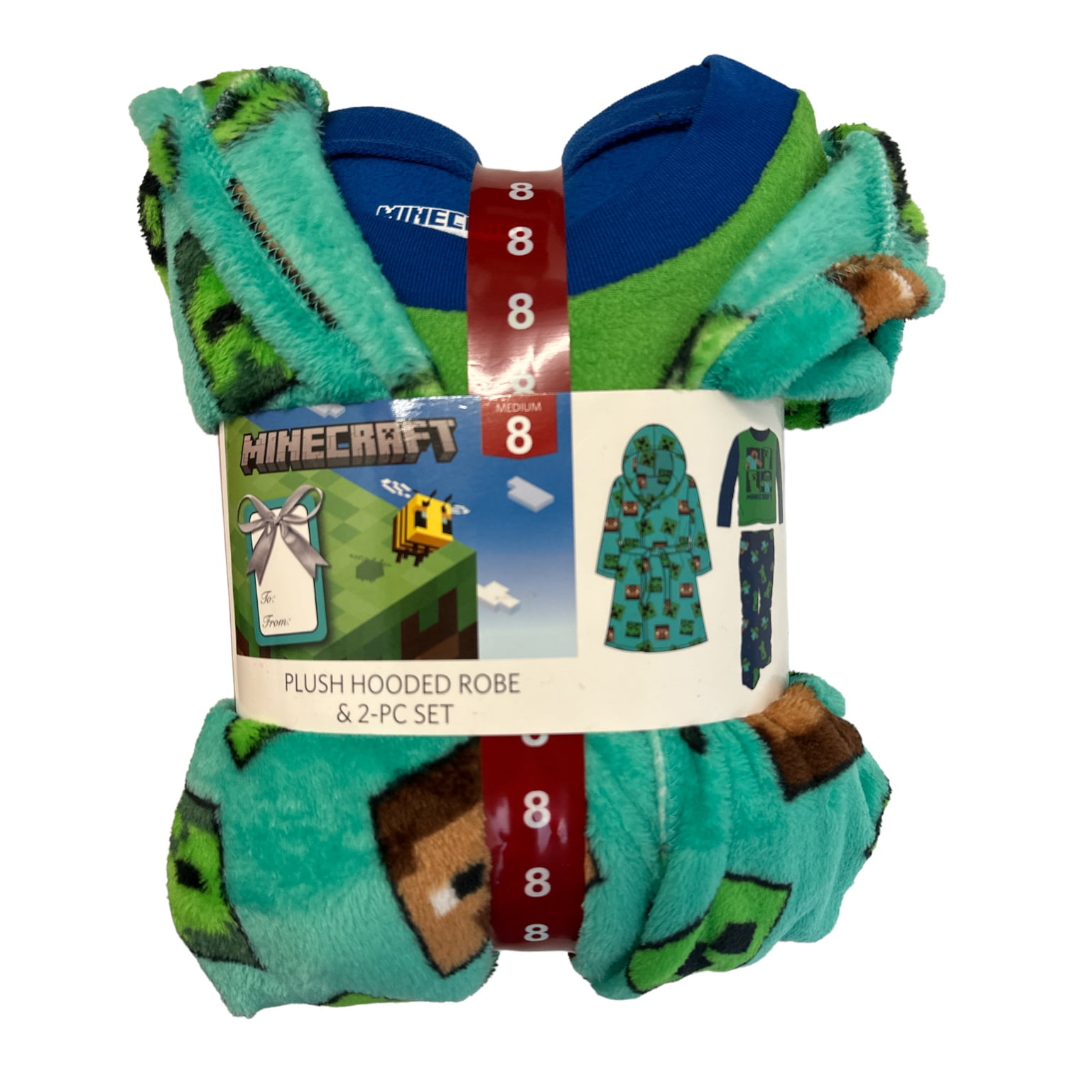 Licensed Minecraft Boy's Plush Hooded Robe & 2 Piece Pajama Set (6 ...
