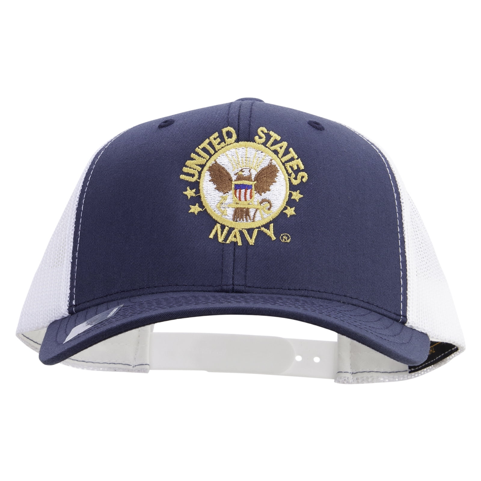US Navy Circle Emblem Embroidered Contrast Trucker Cap - Navy White ...